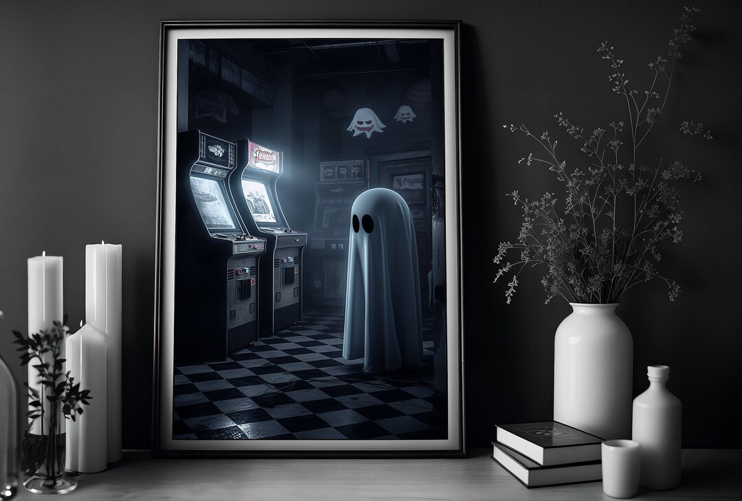 Arcade Ghost Poster, Spooky Ghost Wall Art, Retro Game Room Art, Ghost ...