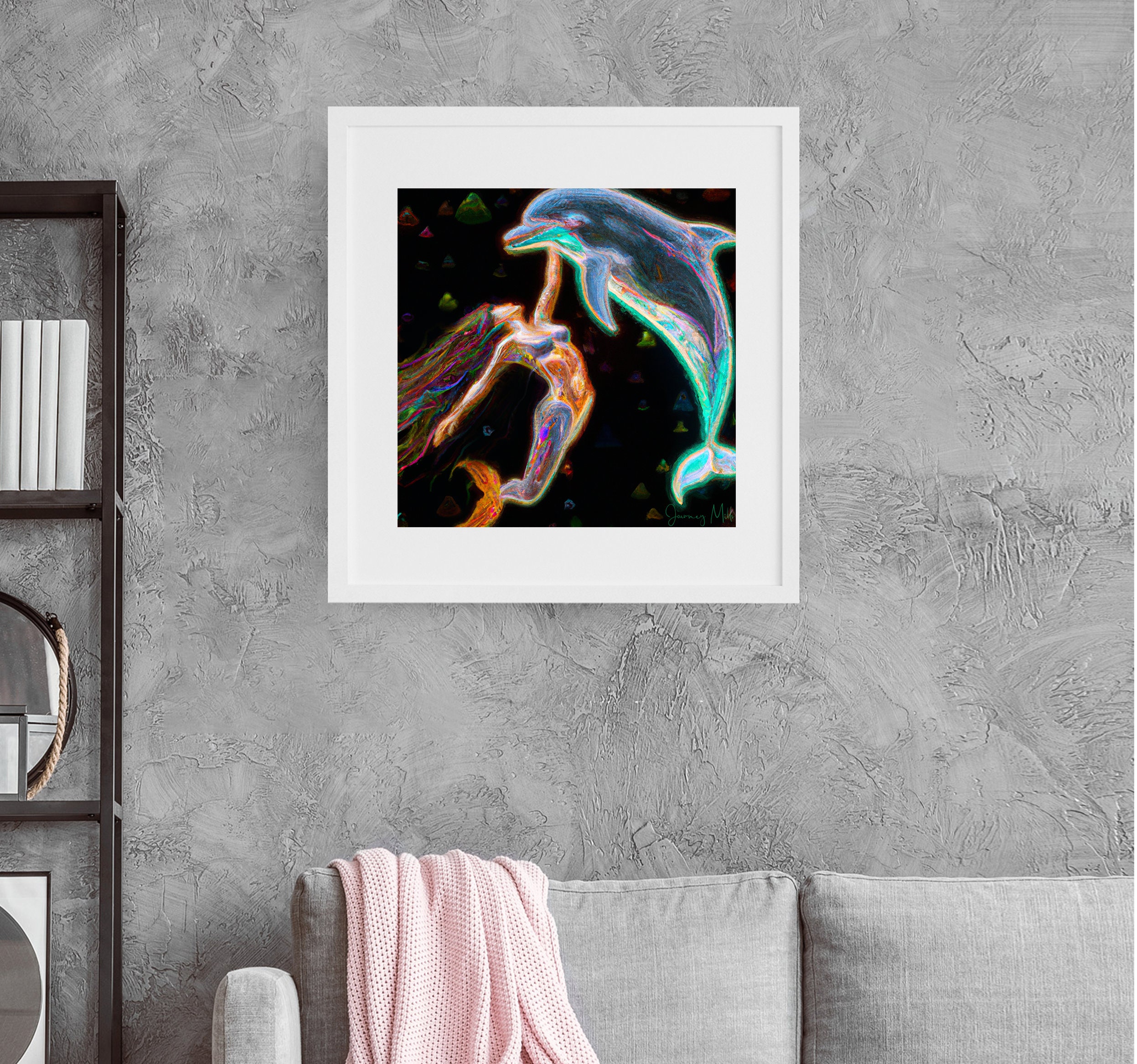 Crayon Mermaid & Dolphin Printable Wall Art, Downloadable Nautical Art ...