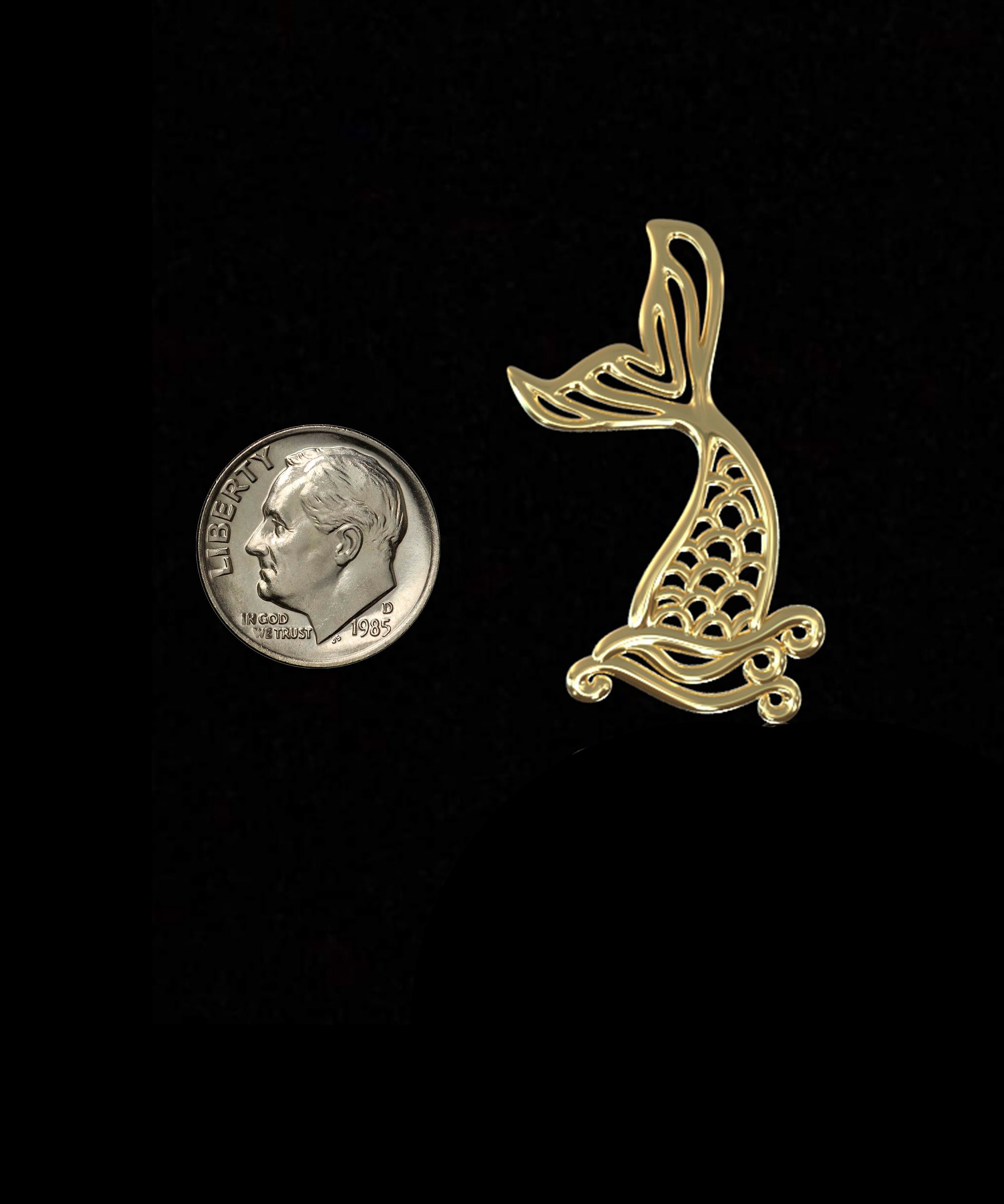 Solid 14K Gold Mermaid Tail Charm Pendant Ornamental Mermaid | Etsy