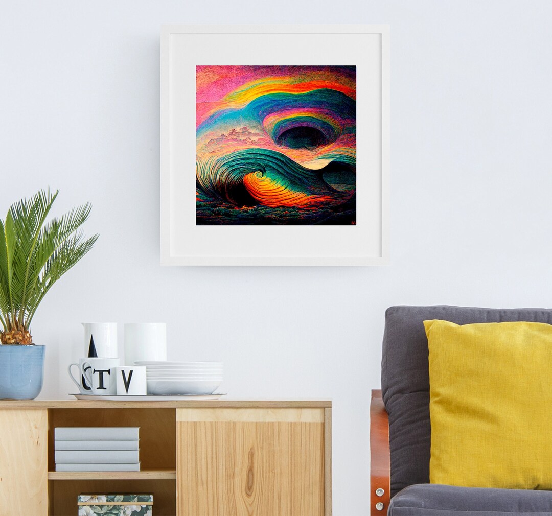 Rainbow Sky & Waves Digital Print, Oceanic Home Decor, Printable Wall ...