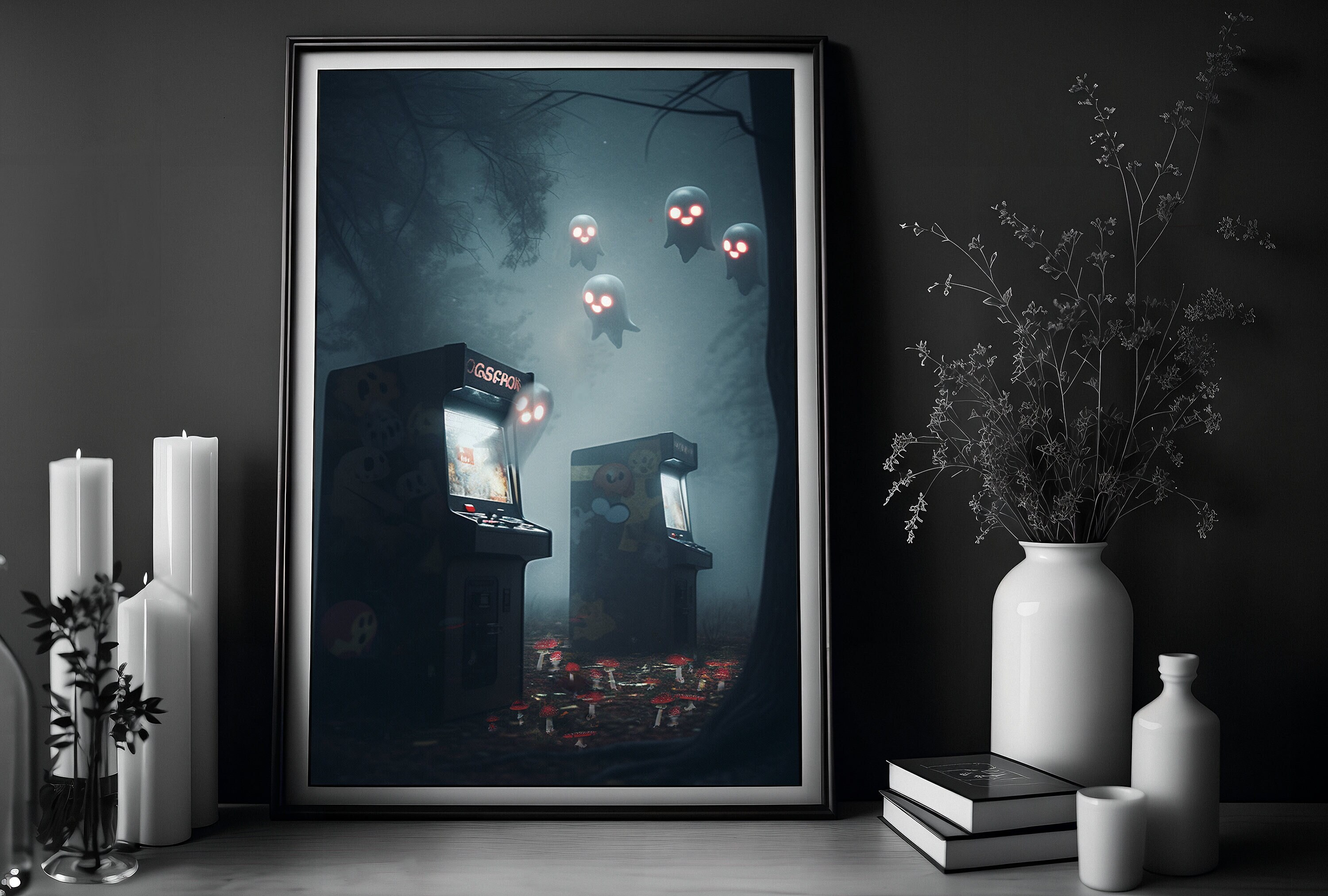 Spooky Arcade Forest Ghosts Poster, Creepy Cute Ghost Print, Ghost Wall ...