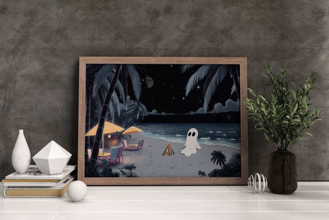 Cute Beach Ghost Poster, Creepy Cute Ghost Print, Ghost Wall Art, Ghost ...