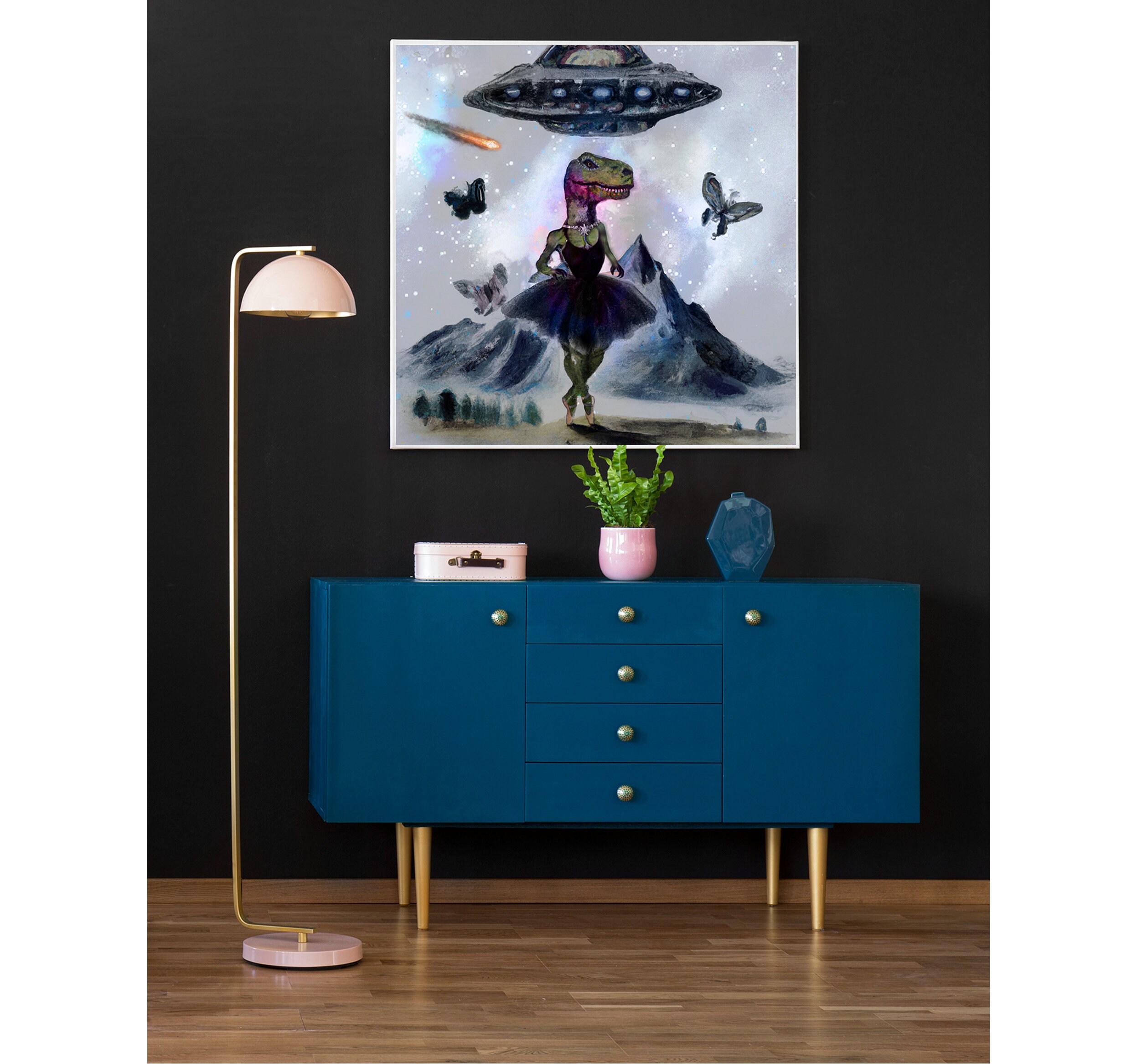 T-rex Ballerina & UFO Printable Art, Trex Art Print, T-rex Digital Art ...