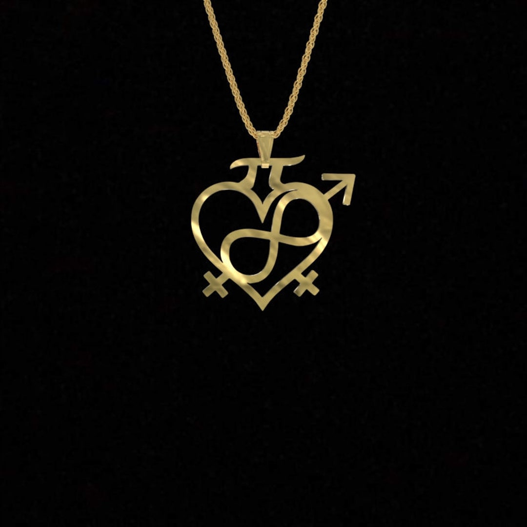 Solid 14K Gold Bisexual Female Charm, Polyamory Pride Jewelry, Both ...