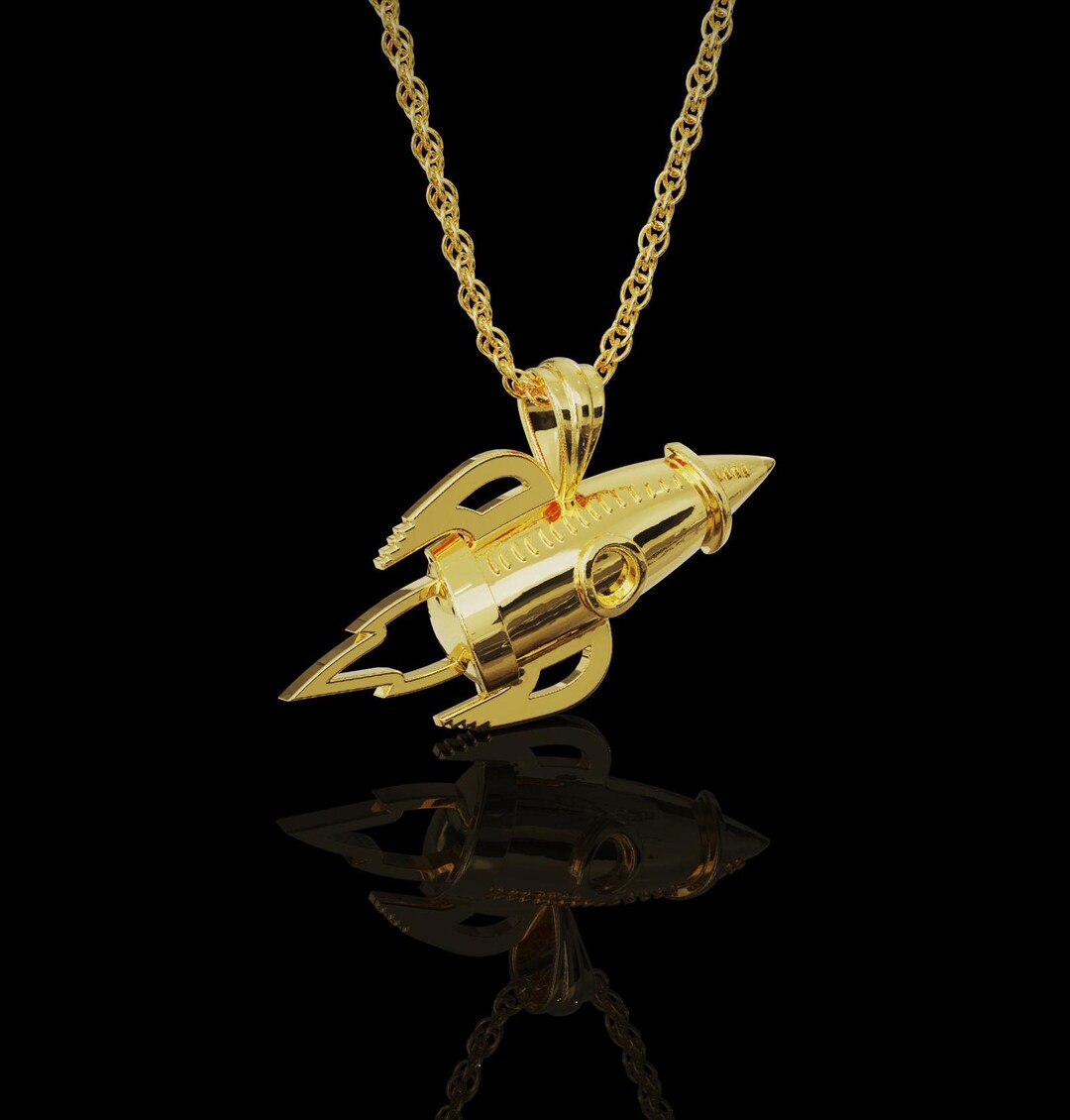 Solid 14K Gold Rocket Ship Charm Pendant for Necklace, Space Lover ...
