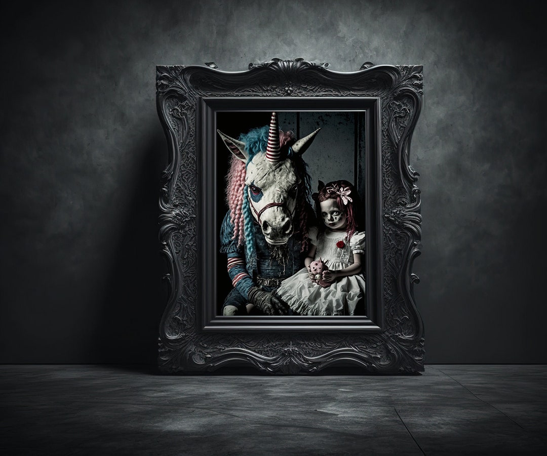 Spooky Girl & Unicorn Poster, Horror Wall Art, Gothic Home Decor, Scary ...