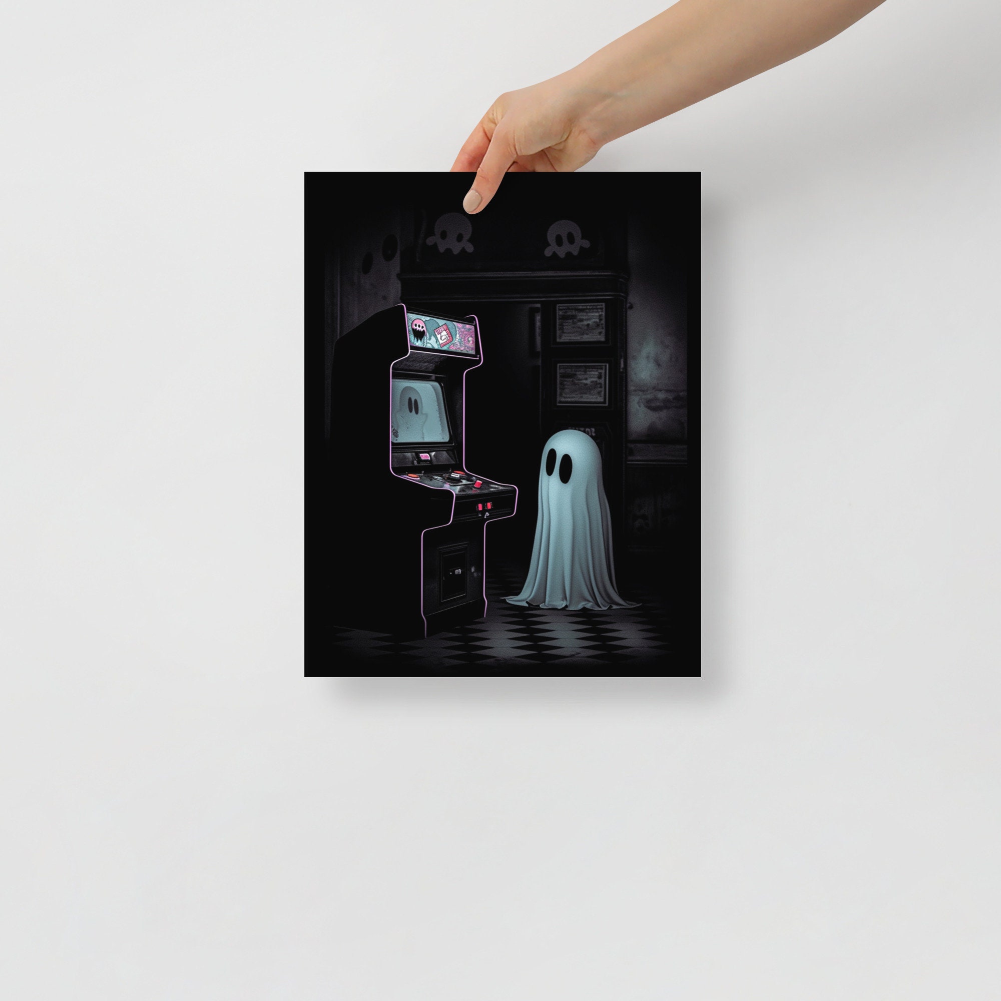 Arcade Ghost Poster, Spooky Ghost Wall Art, Retro Game Room Art, Ghost ...