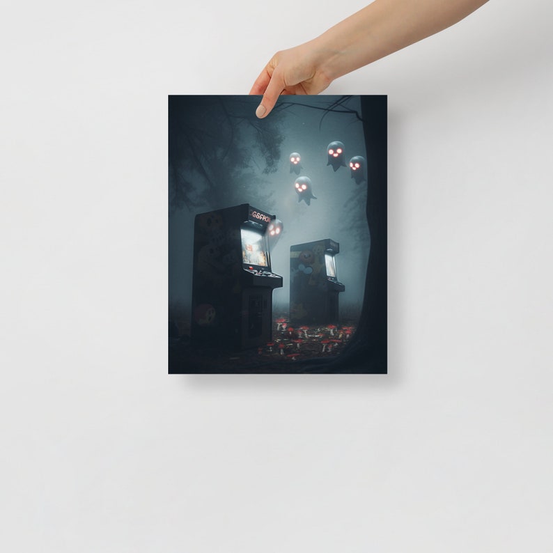 Spooky Arcade Forest Ghosts Poster, Creepy Cute Ghost Print, Ghost Wall ...