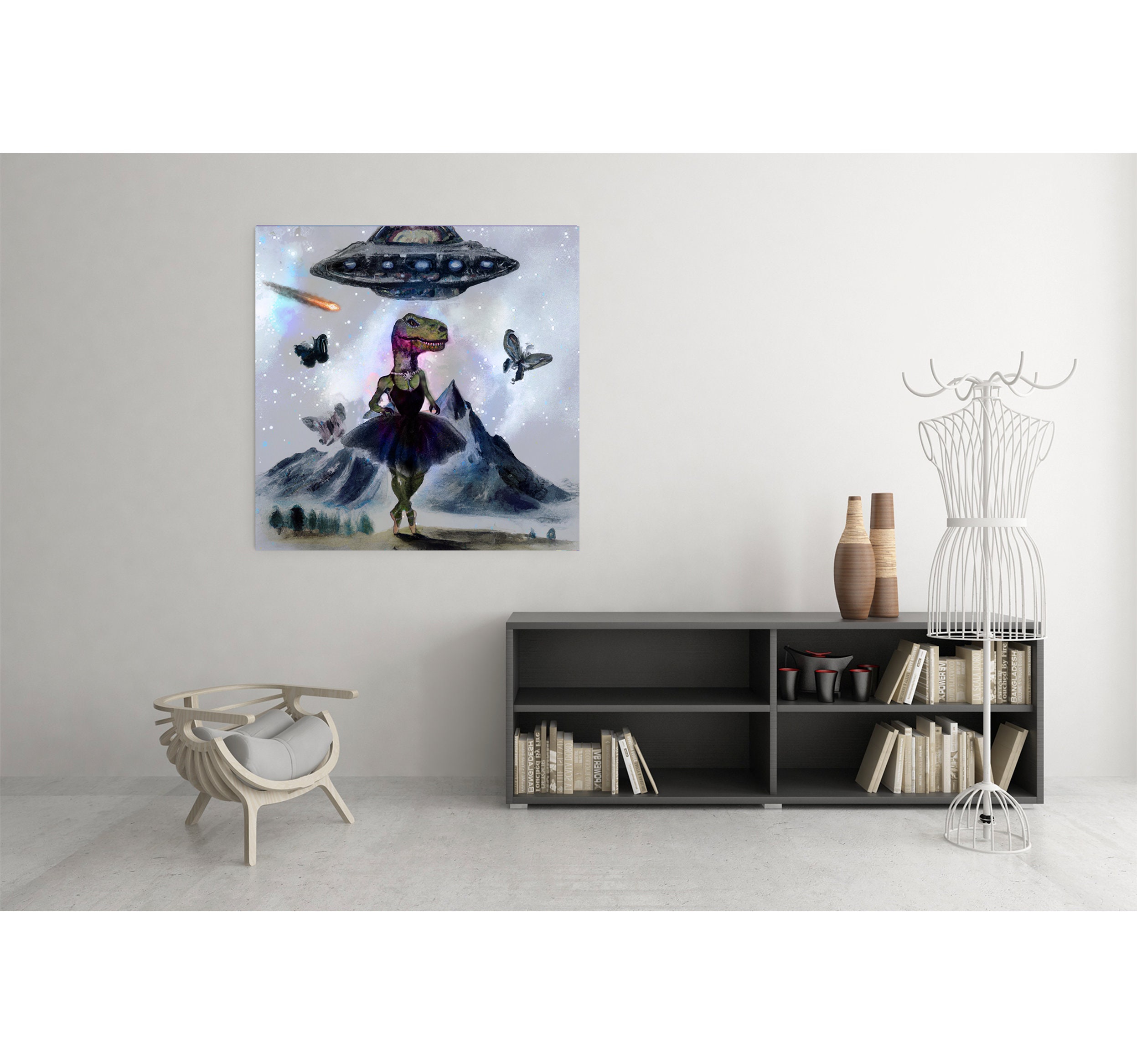 T-rex Ballerina & UFO Printable Art, Trex Art Print, T-rex Digital Art ...