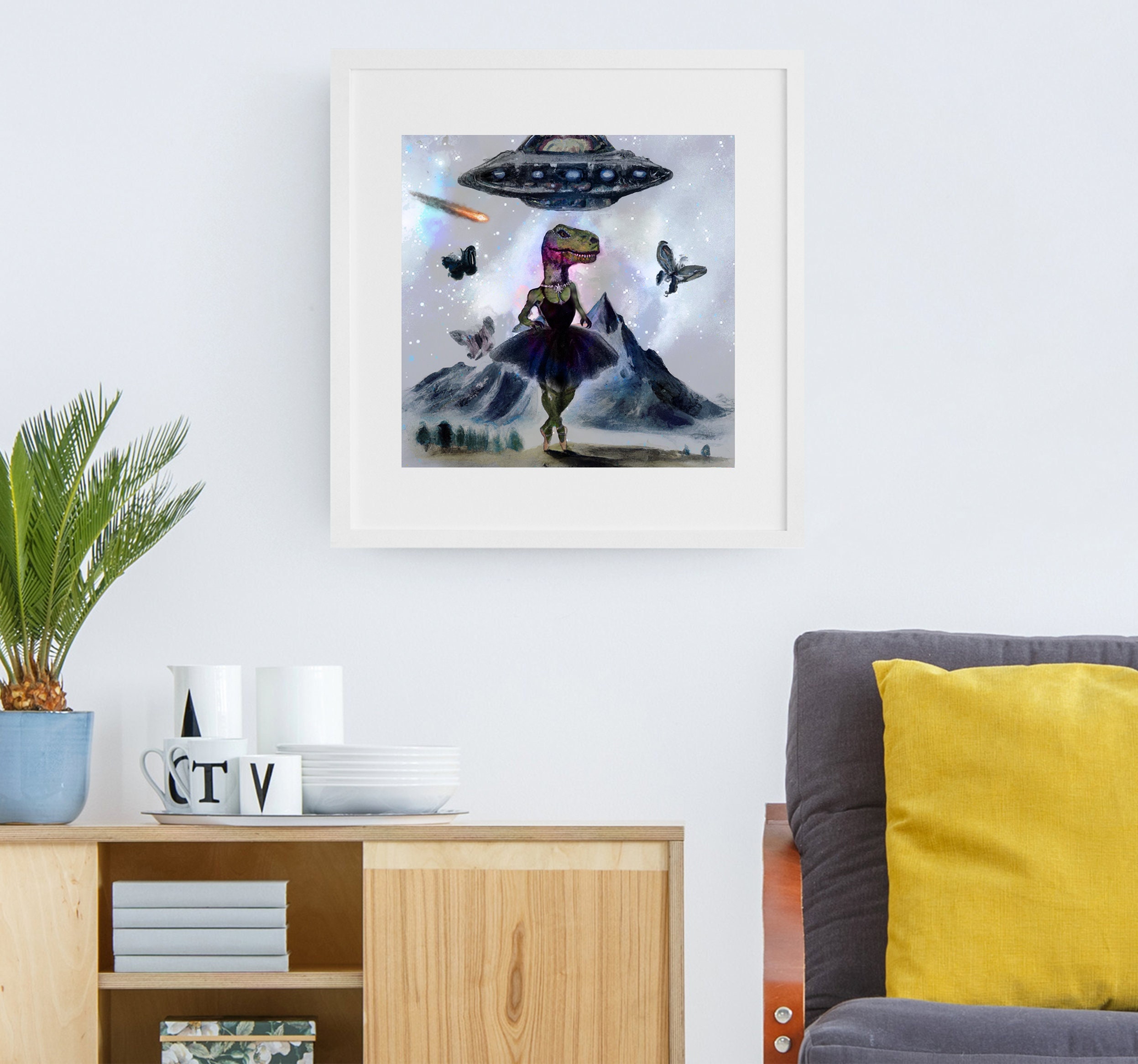 T-rex Ballerina & UFO Printable Art, Trex Art Print, T-rex Digital Art ...