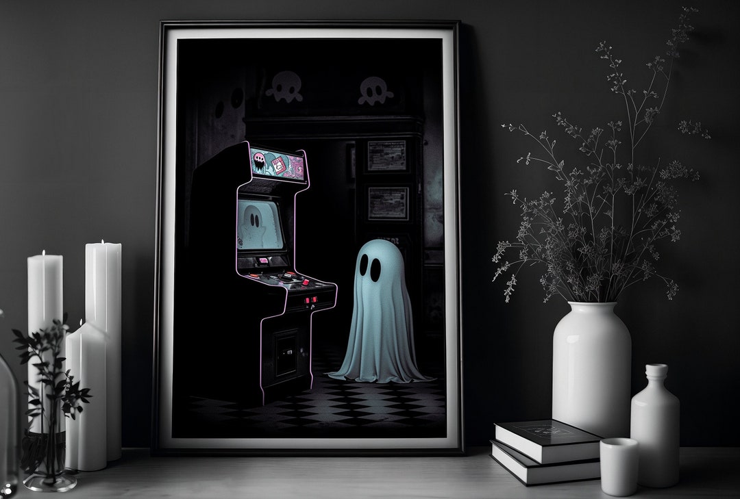 Arcade Ghost Poster, Spooky Ghost Wall Art, Retro Game Room Art, Ghost ...