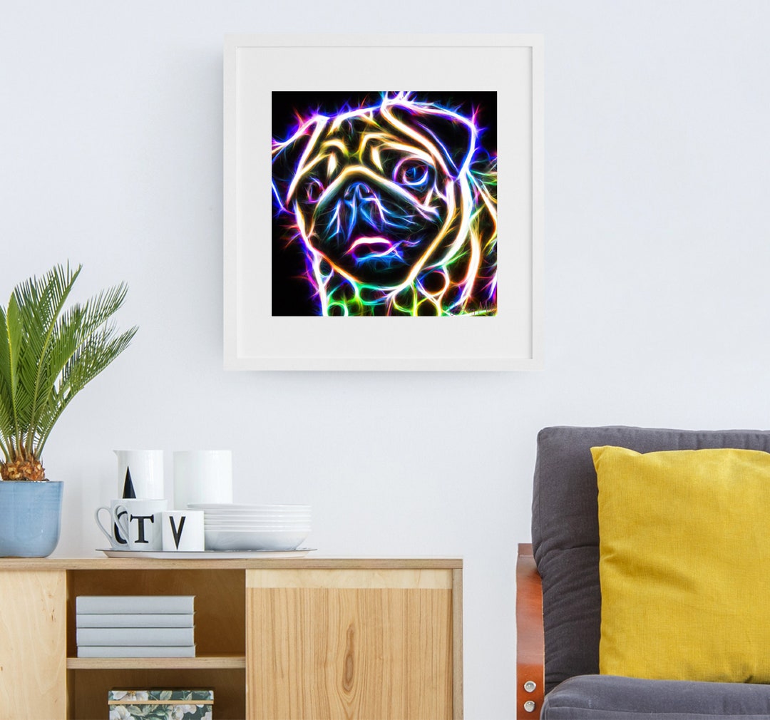 Neon Pug Printable Wall Art, Downloadable Pug Art Print, Digital Gift ...