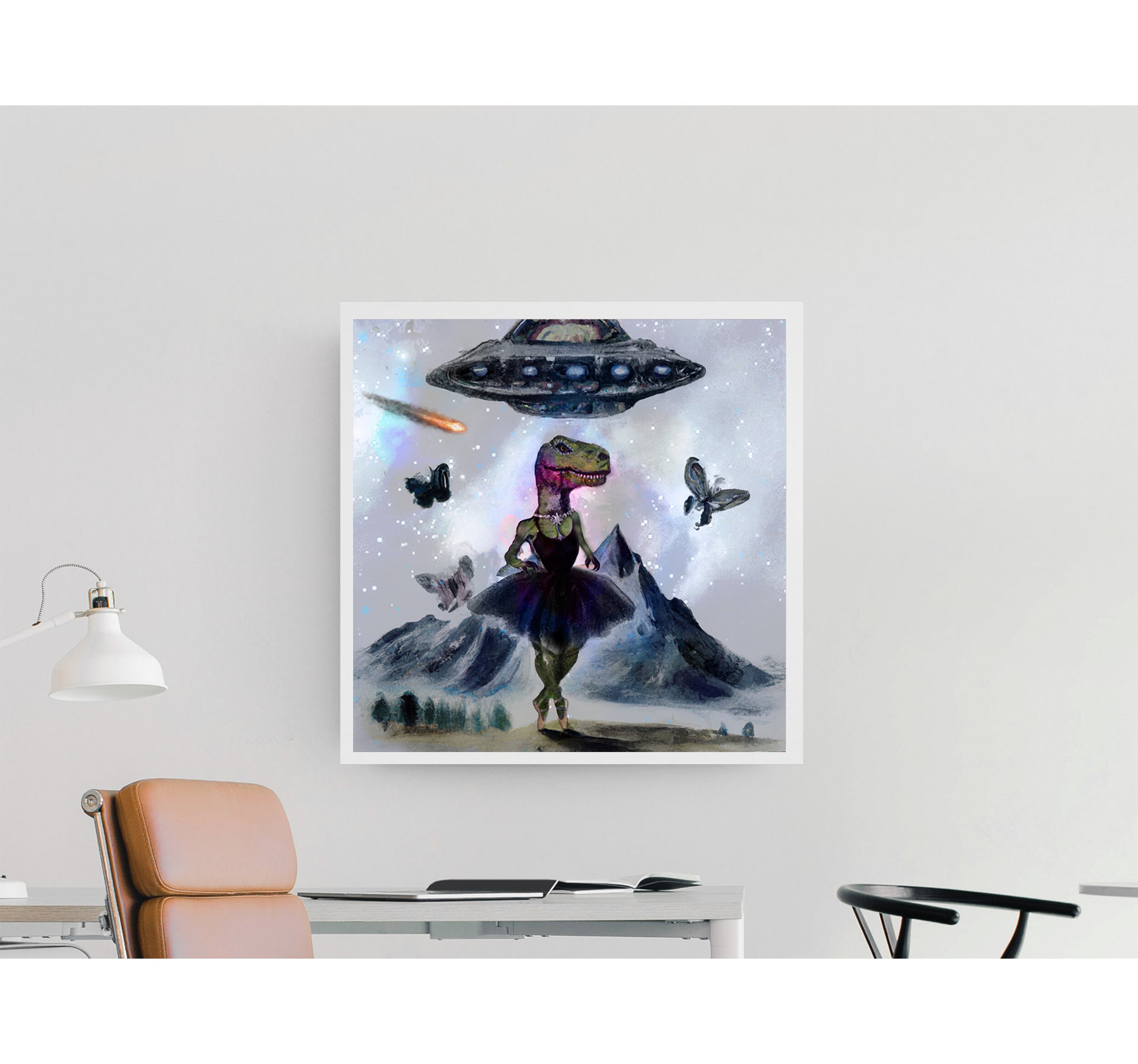 T-rex Ballerina & UFO Printable Art, Trex Art Print, T-rex Digital Art ...