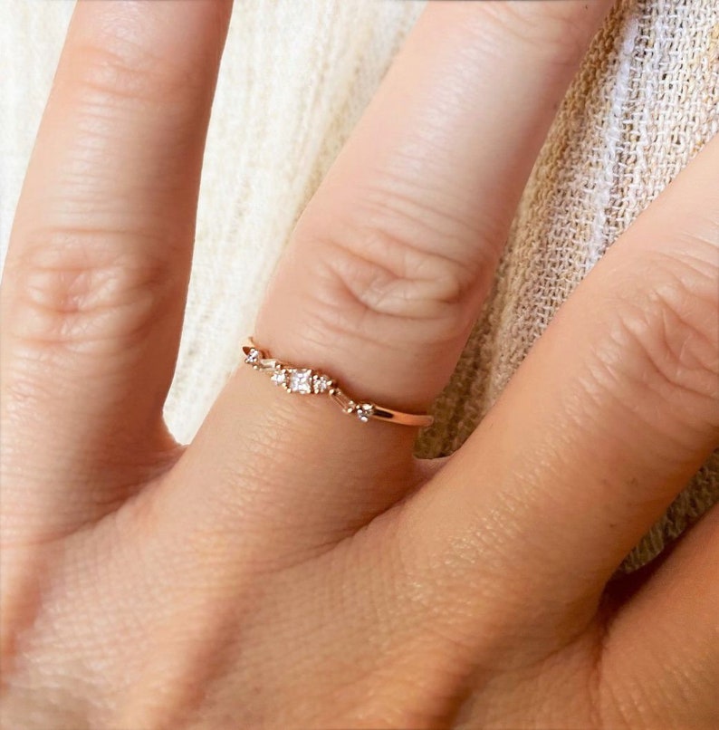 Minimalist Diamond Cluster Ring Gold Cluster Ring Diamond - Etsy