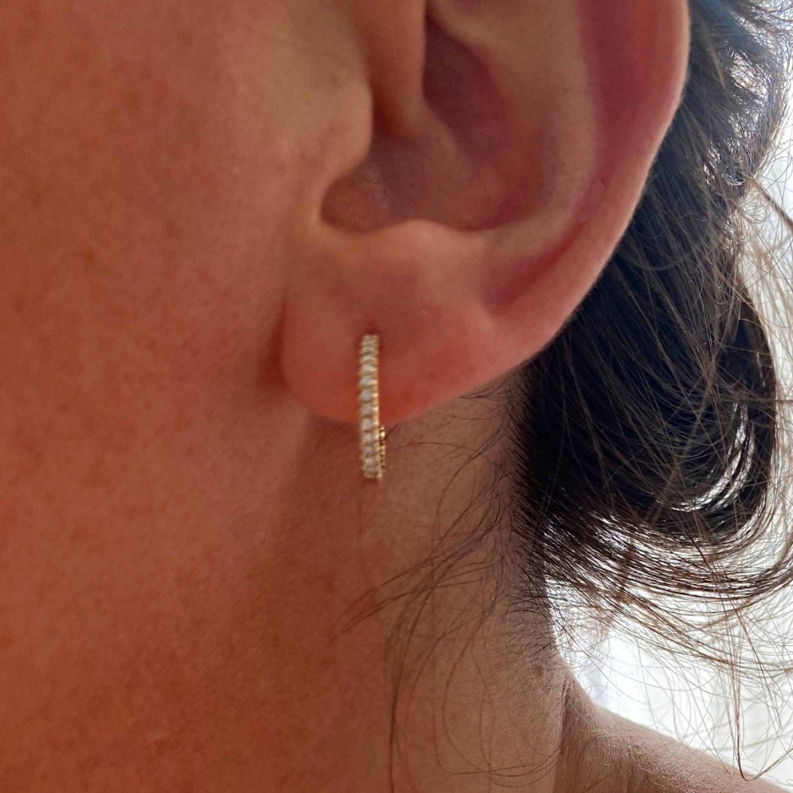 Diamond Open Hoop Earring, 14K Solid Gold Hoop (12mm), Women ...