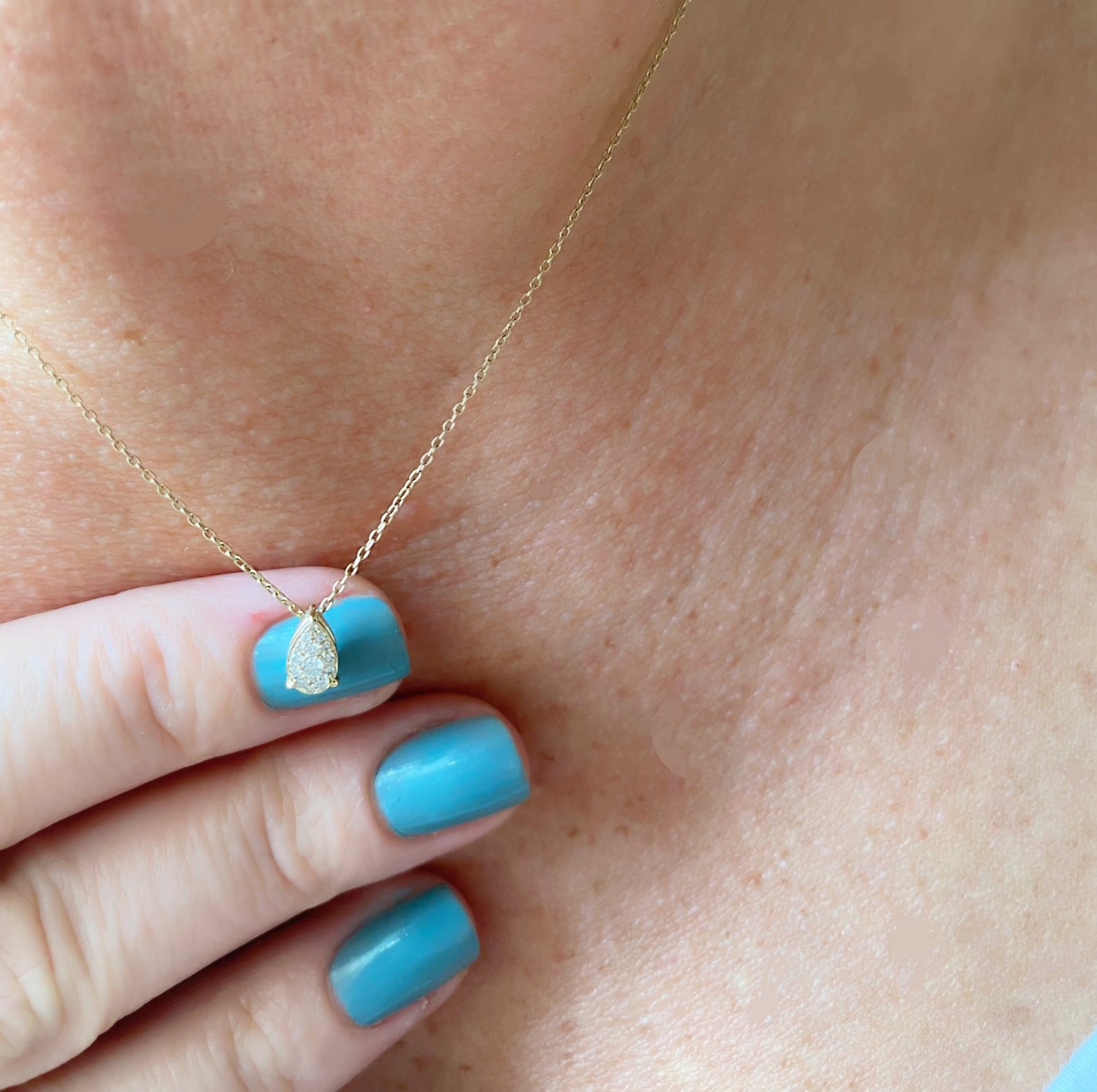 Pear Shape Natural Diamond Necklace 14k Solid Gold Pave - Etsy