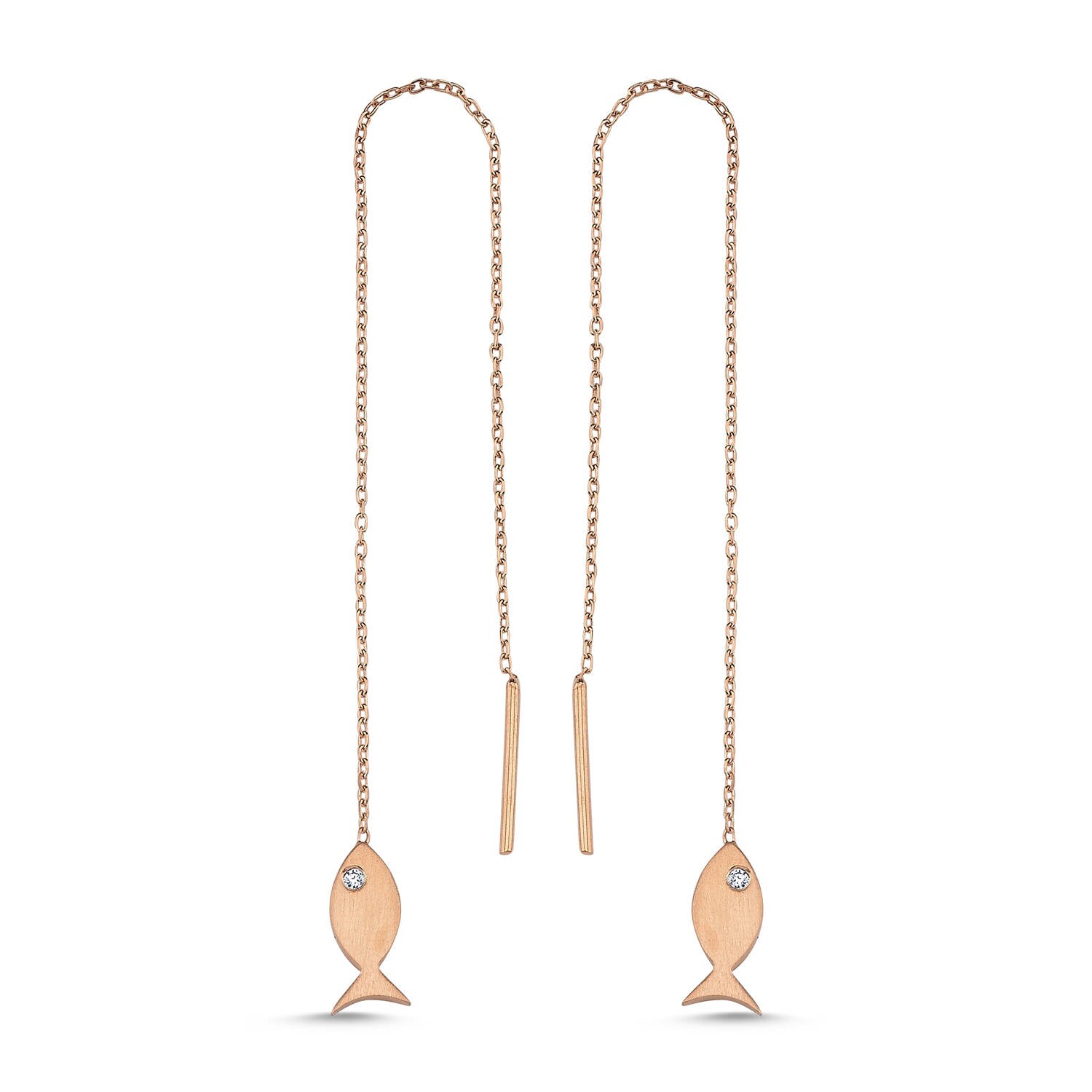 Diamond Fish Threader Earring Rose Gold Diamond Ruby Sapphire - Etsy