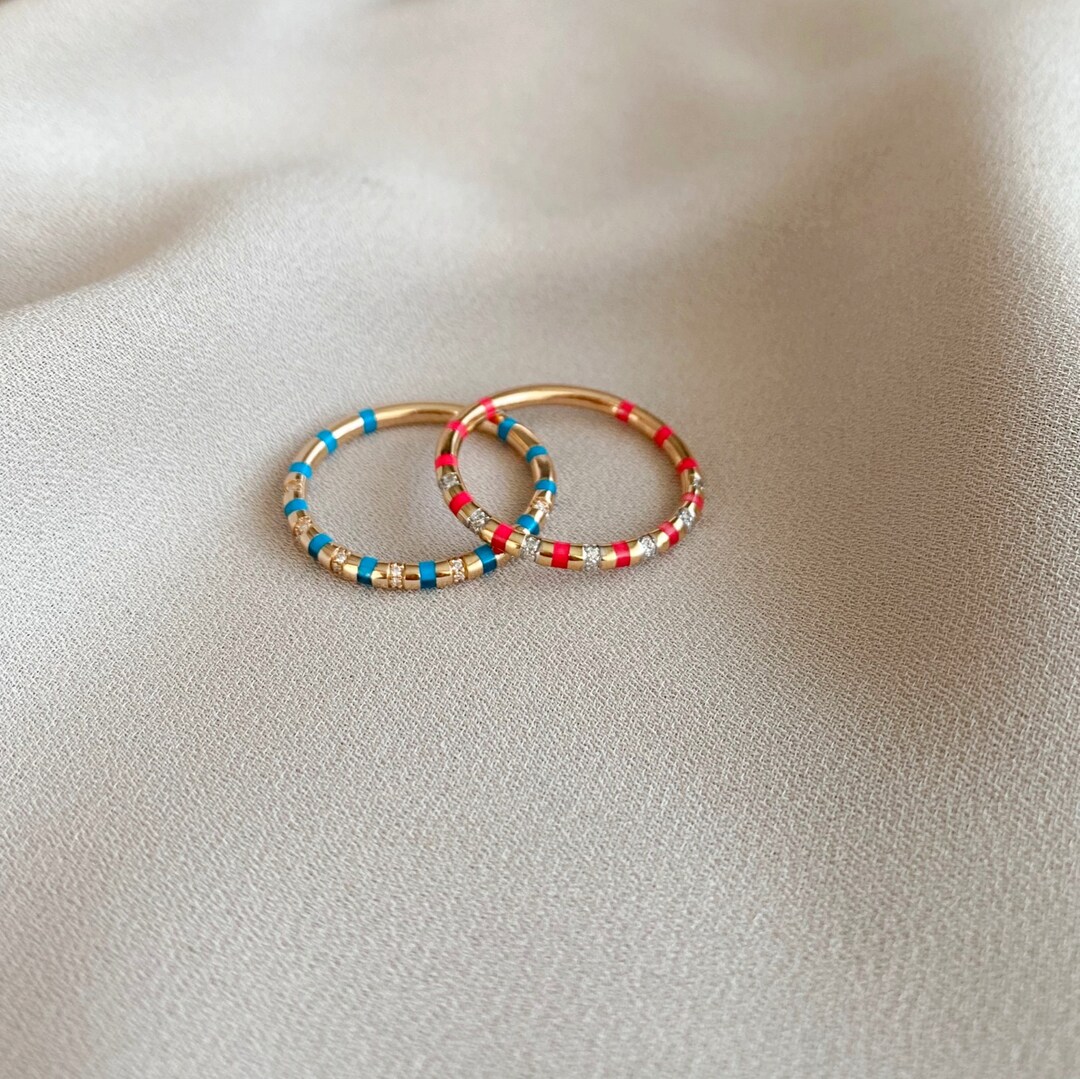 Diamond Enamel Eternity Band, Colorful Enamel Ring 14k Gold, Stacking ...