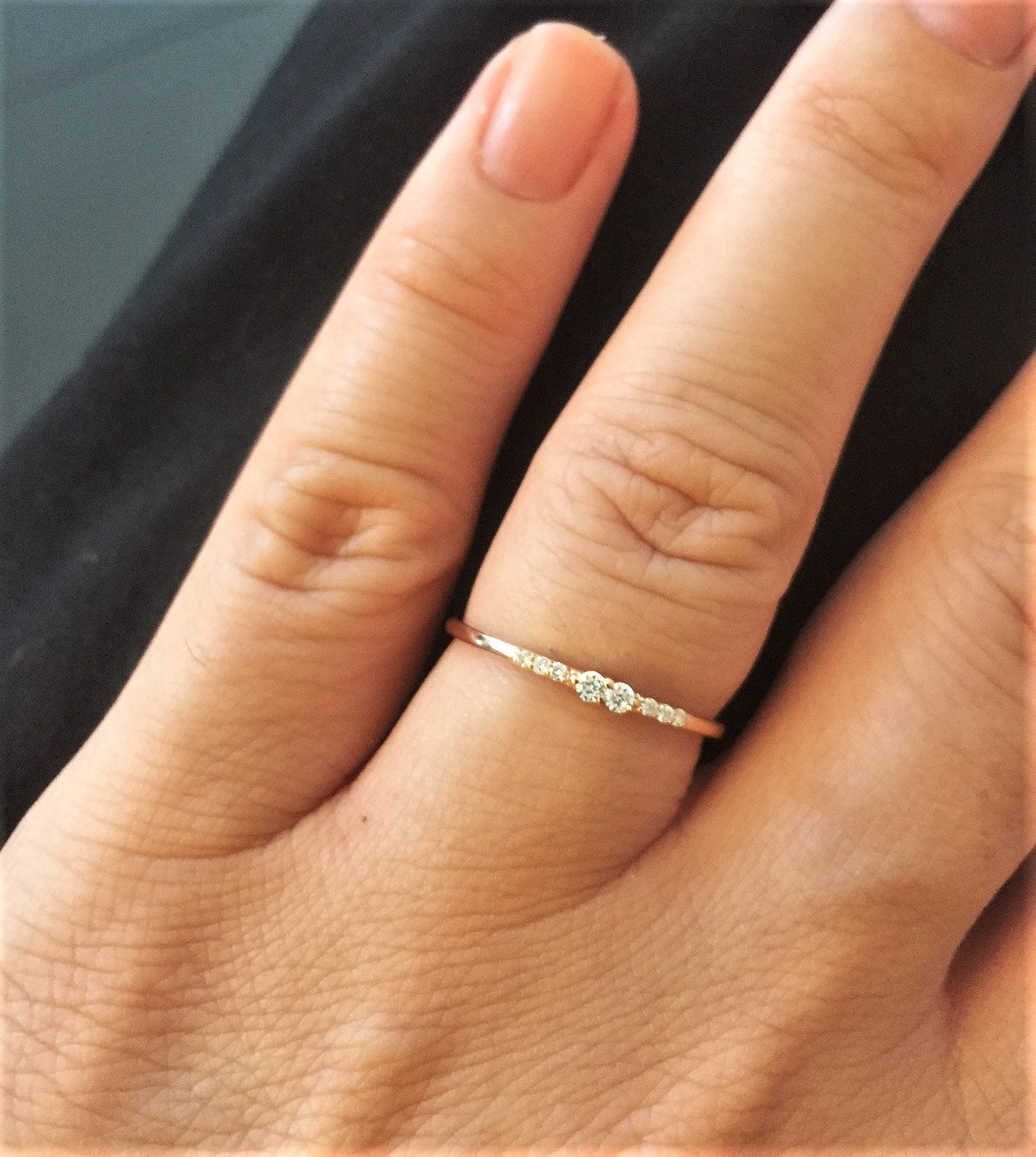 Solid Gold Double Tiny Diamond Ring Minimalist Diamond Ring - Etsy