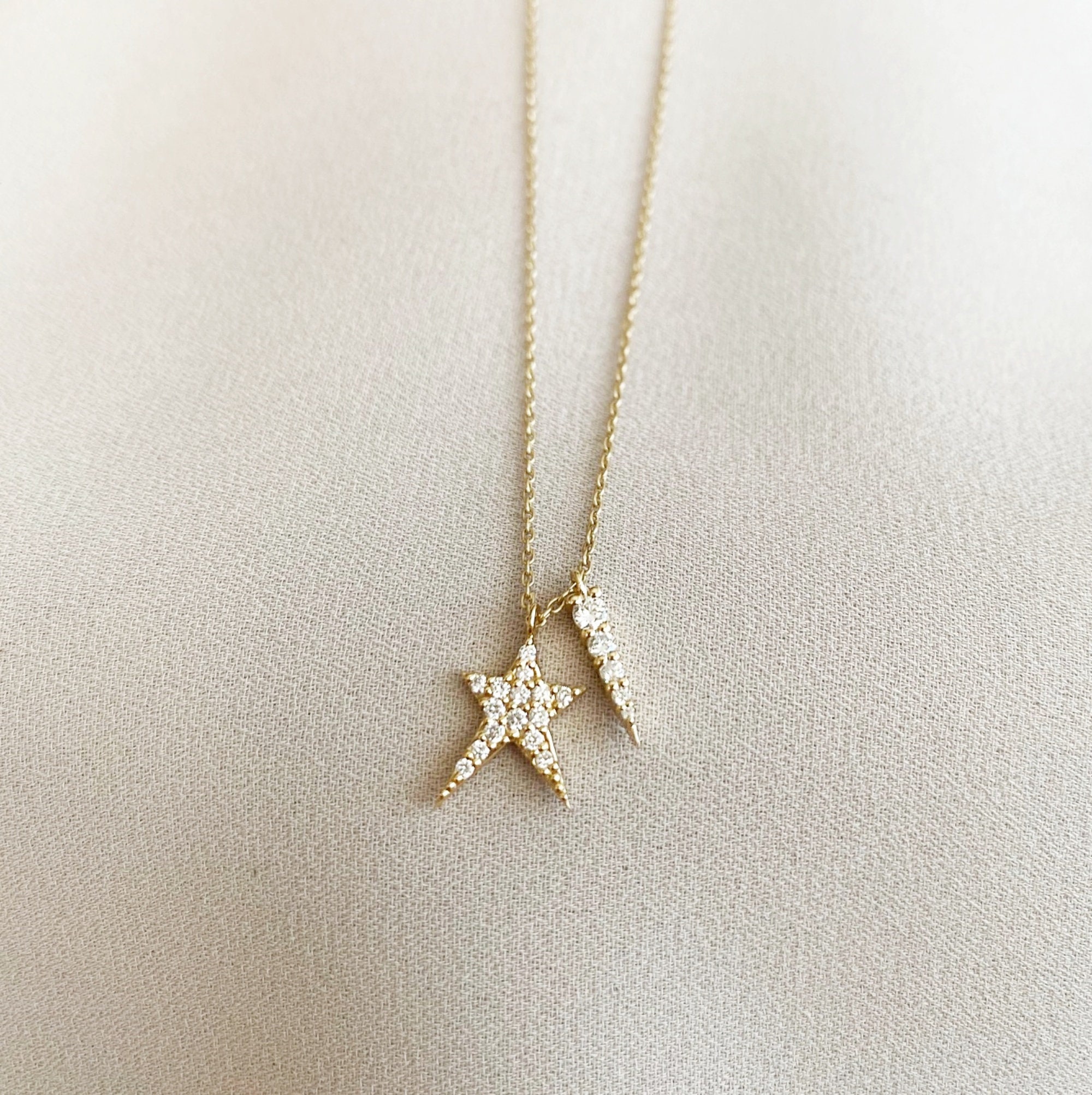 Diamond Spike Pendant Necklace in 14k Gold Tiny Vertical - Etsy