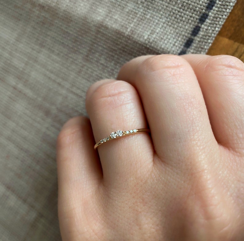 Solid Gold Double Tiny Diamond Ring Minimalist Diamond Ring - Etsy