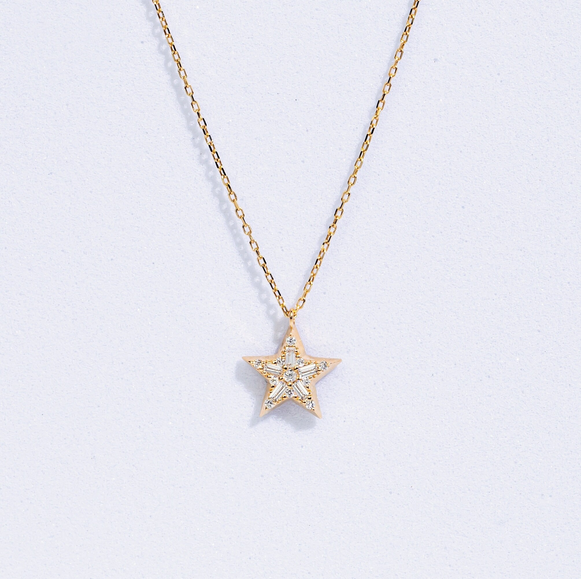 Baguette Diamond Star Pendant 14k Gold Diamond Star Celestial - Etsy
