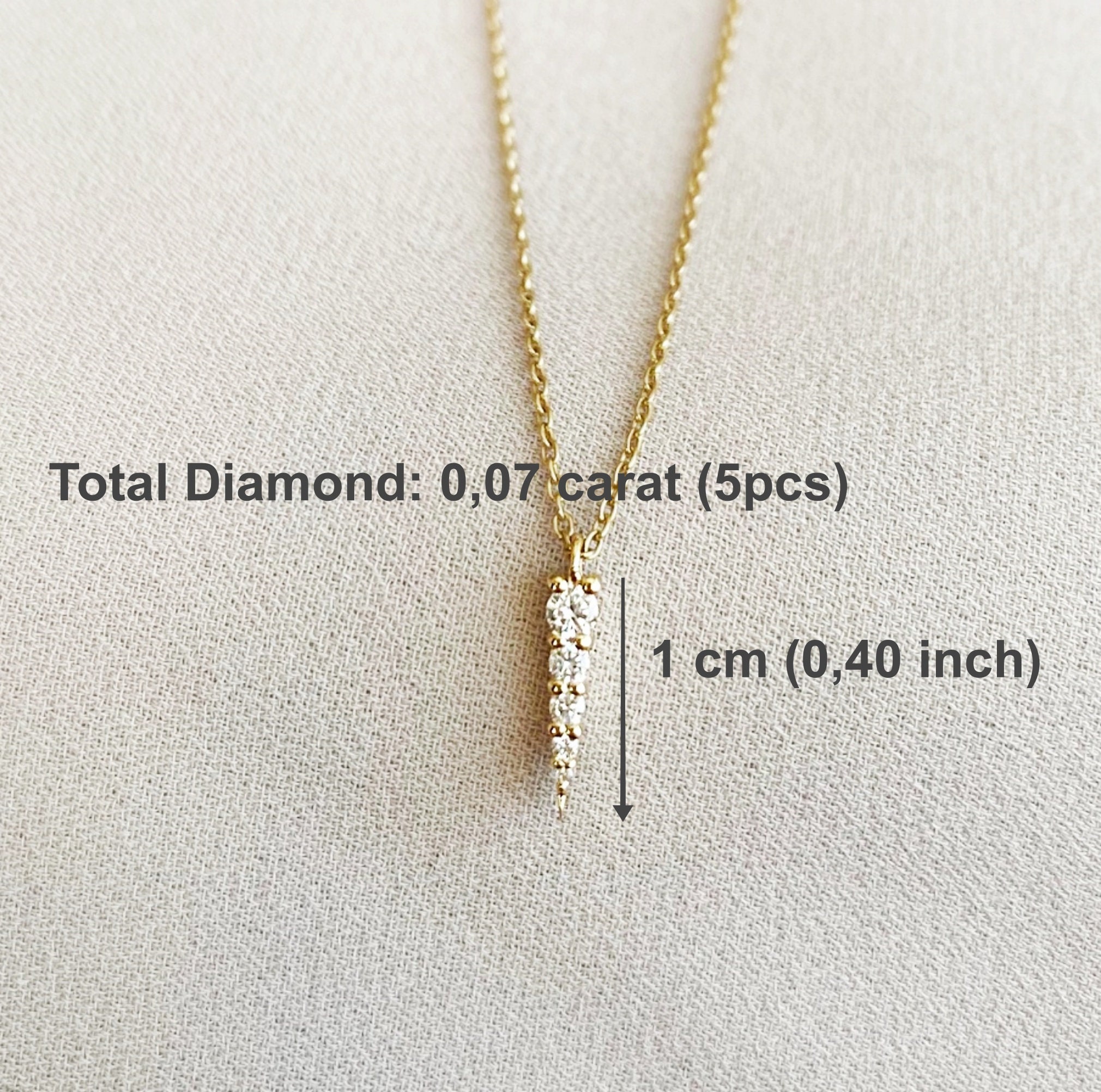 Diamond Spike Pendant Necklace in 14k Gold Tiny Vertical - Etsy