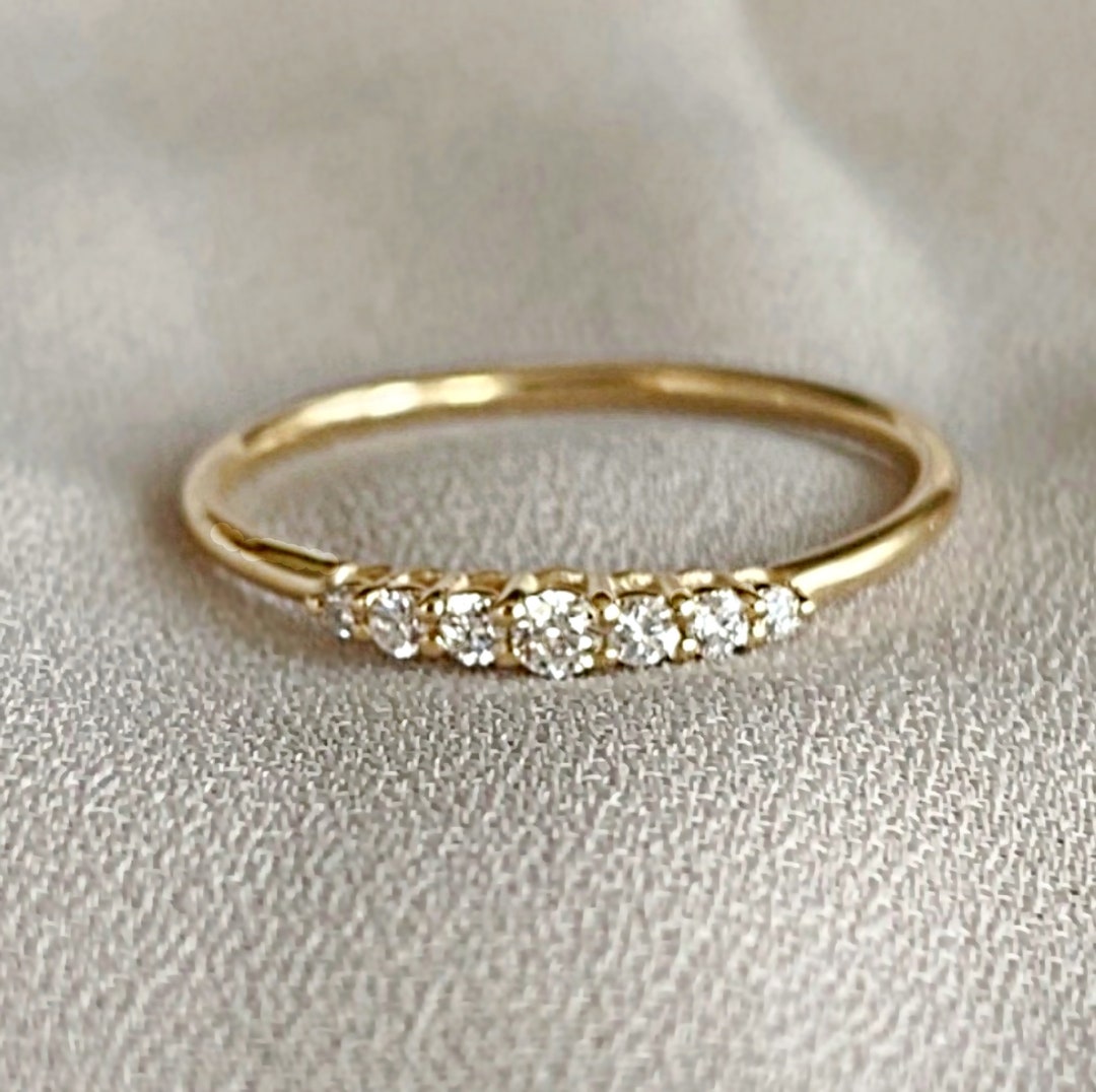14k Gold Diamond Wedding Band: Half Eternity Stacking Ring - Etsy
