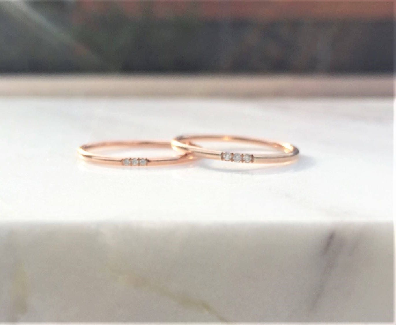 Minimalist Diamond Ring Tiny Solid Gold Diamond Band Thin | Etsy