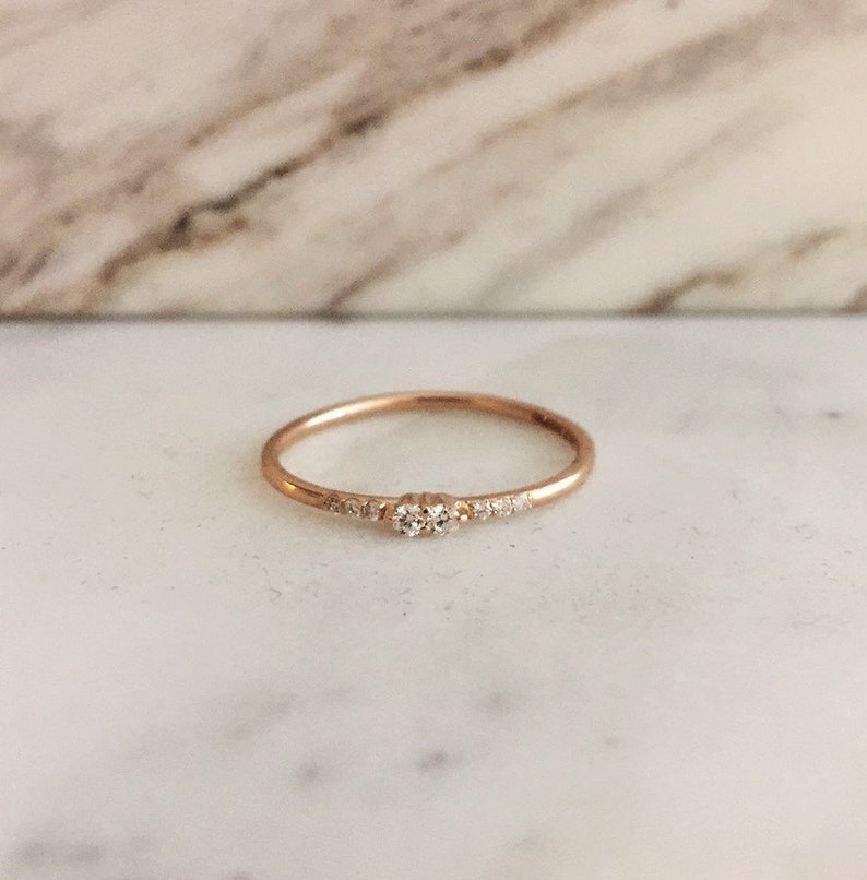 Solid Gold Double Tiny Diamond Ring Minimalist Diamond Ring - Etsy
