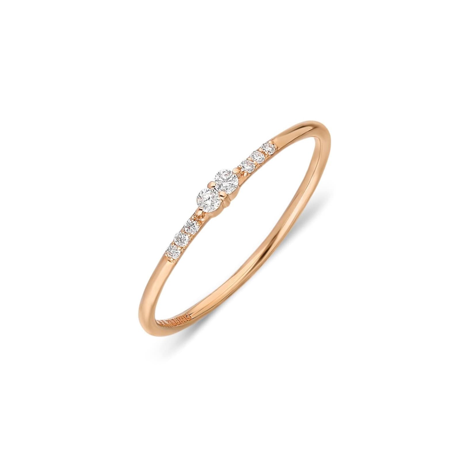 Solid Gold Double Tiny Diamond Ring Minimalist Diamond Ring - Etsy