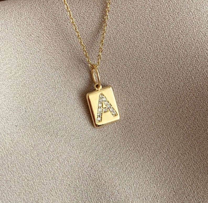 Solid Gold Diamond Initial Necklace: Dainty Alphabet Pendant - Etsy