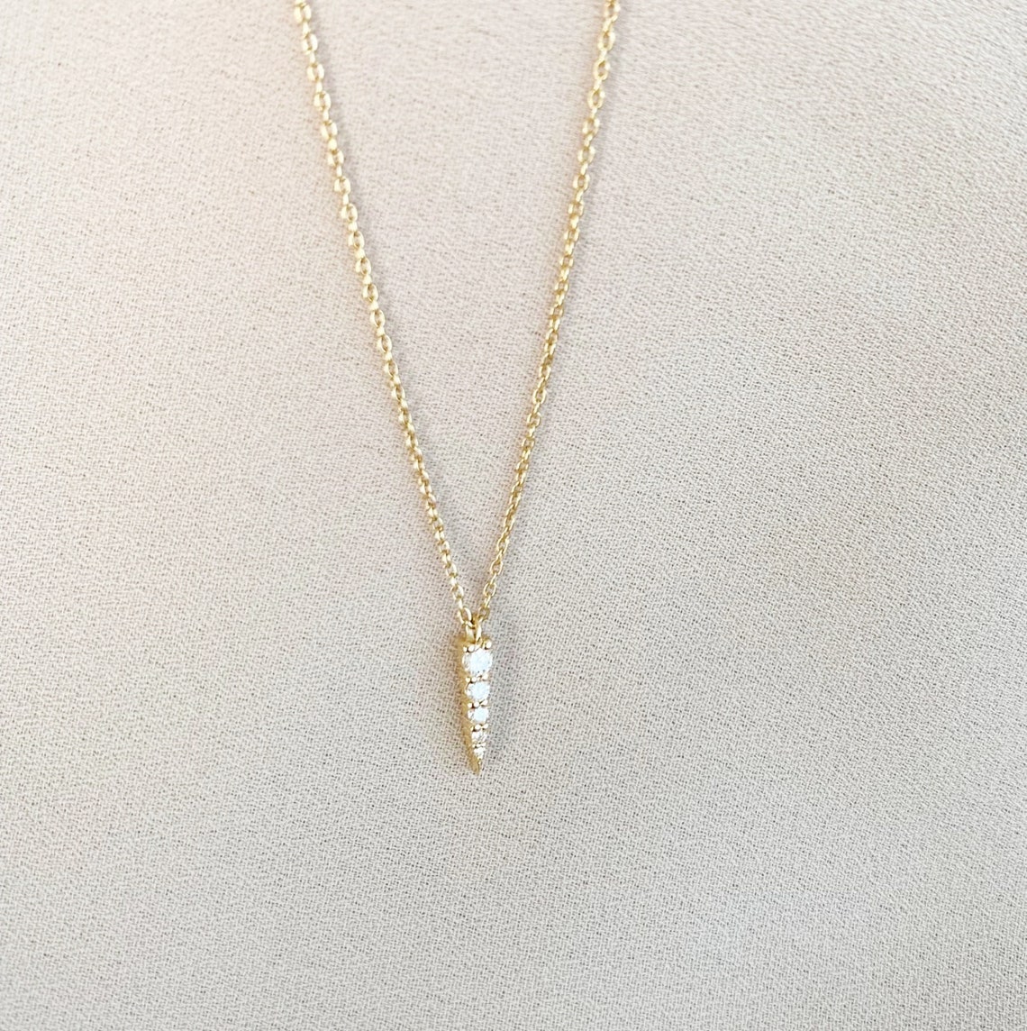 Diamond Spike Pendant Necklace in 14k Gold Tiny Vertical | Etsy