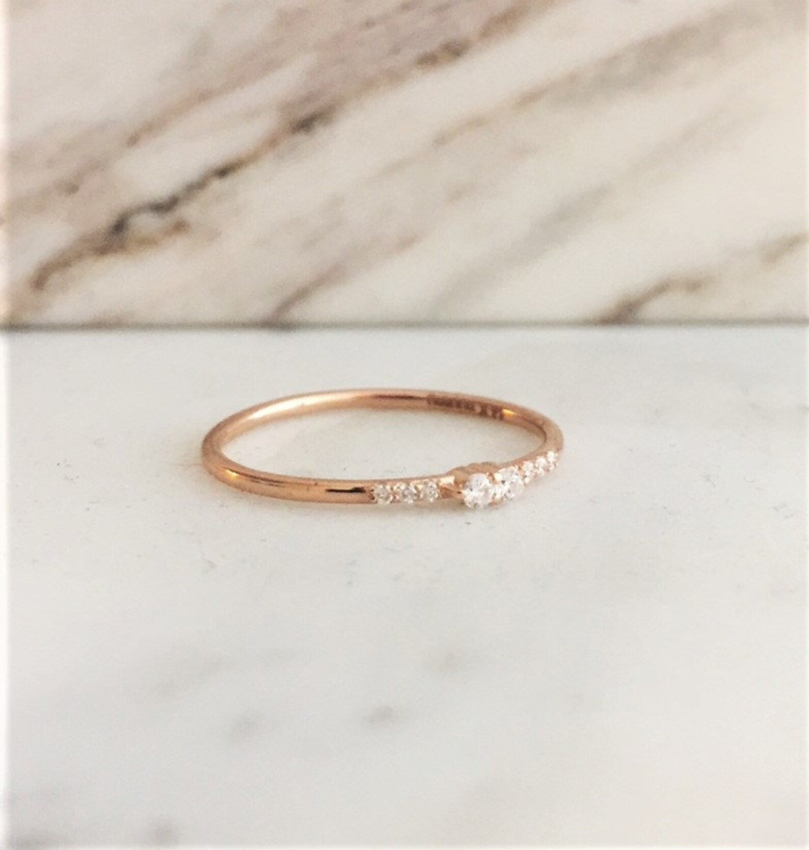 Solid Gold Double Tiny Diamond Ring Minimalist Diamond Ring - Etsy