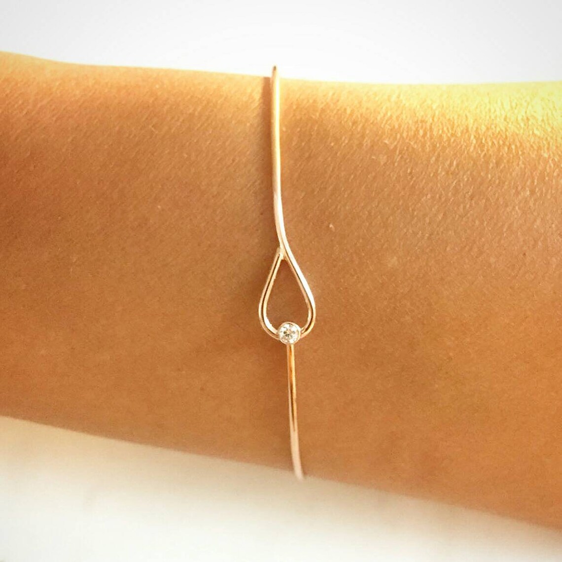 Minimalist Diamond Gold Wire Bangle Custom Solid Gold Diamond | Etsy