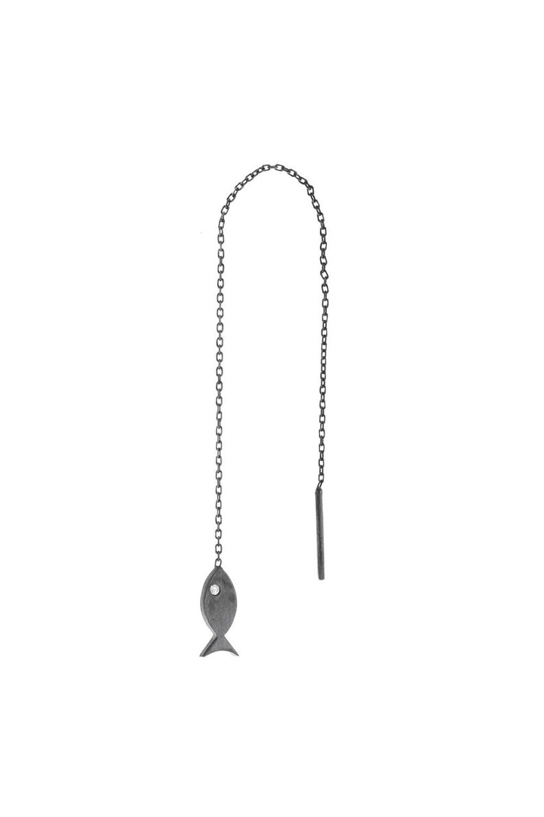 Diamond Fish Threader Earring Rose Gold Diamond Ruby Sapphire - Etsy