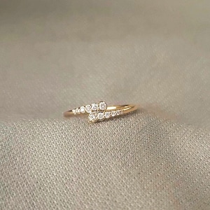 Diamond Spiral Ring - 14K Gold Cross Over Ring - Diamond Wedding Band - Bypass Ring - Diamond ...