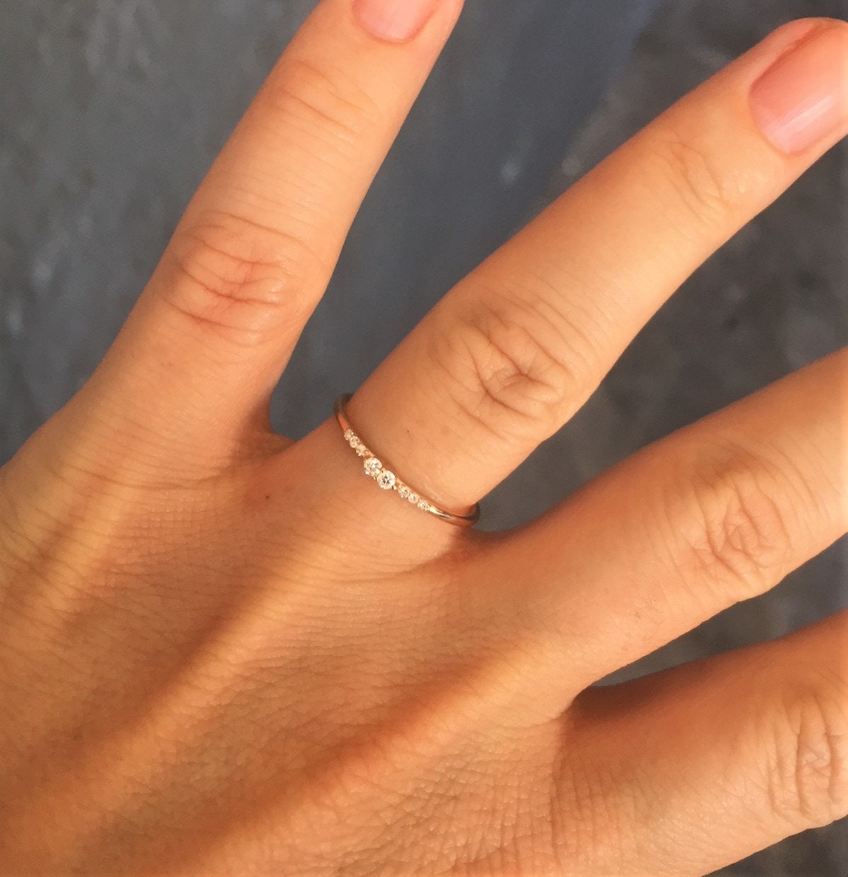 Solid Gold Double Tiny Diamond Ring Minimalist Diamond Ring | Etsy