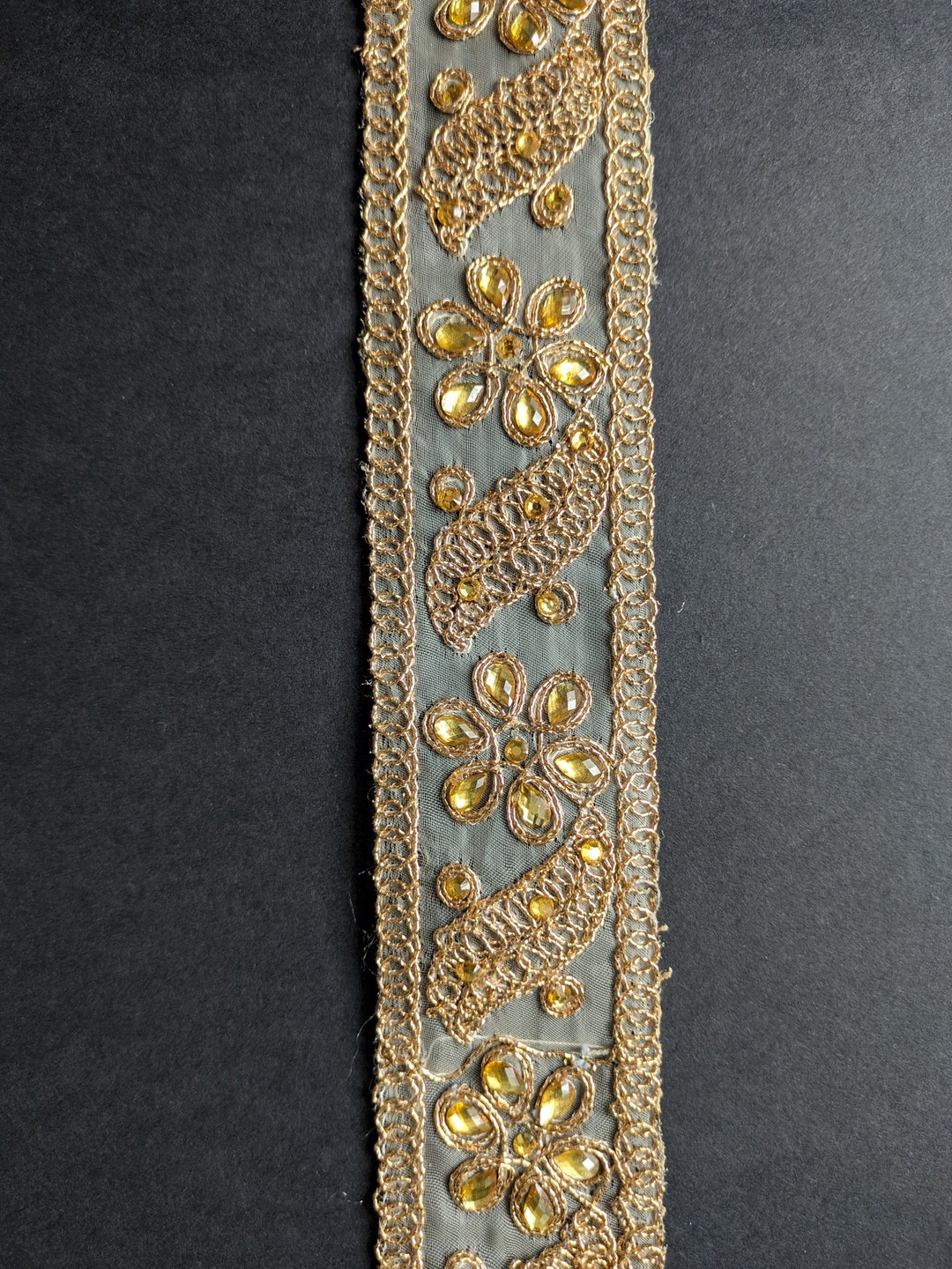 Golden Lace With Diamante, Gold Trim, Vintage Lace, Embroidered Golden ...