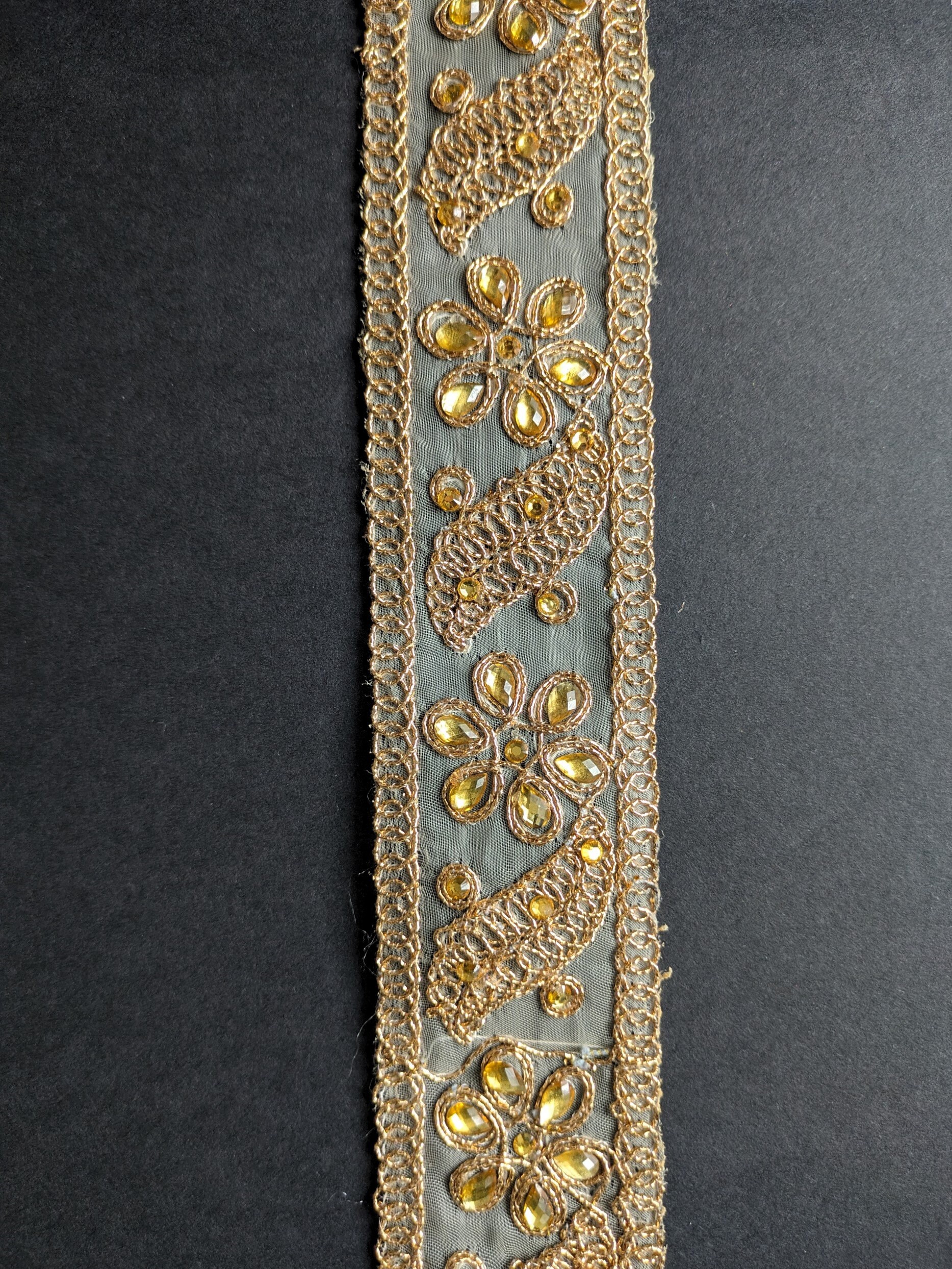 Golden Lace With Diamante, Gold Trim, Vintage Lace, Embroidered Golden ...