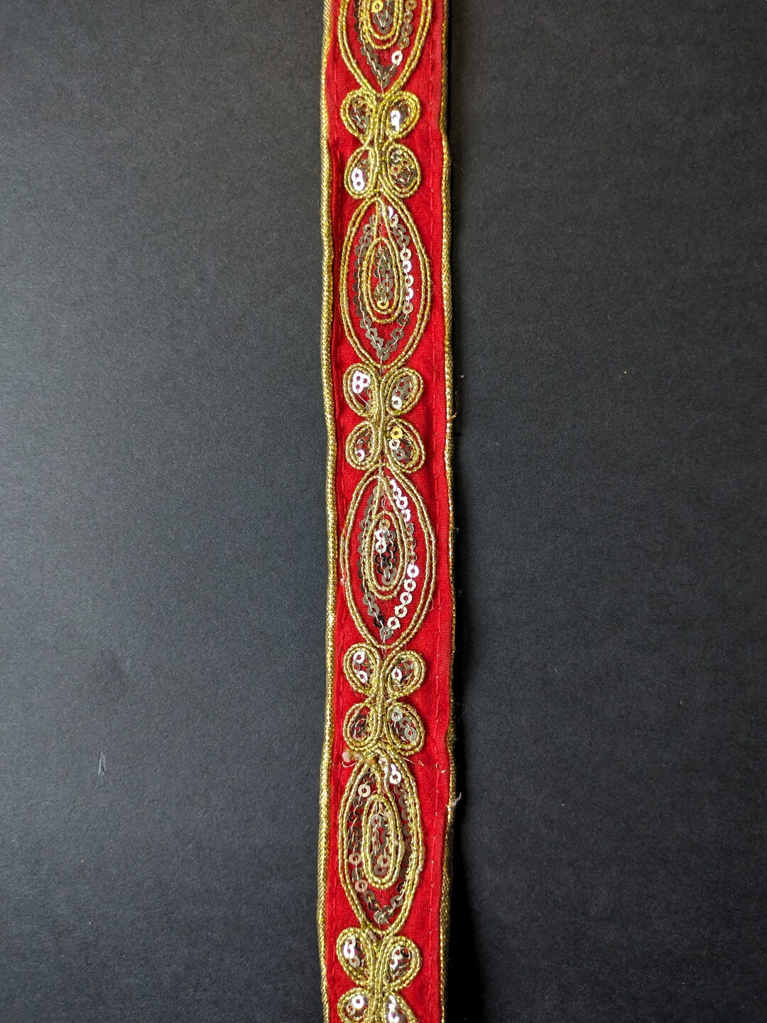Red and Gold Lace With Sequins, Multicoloured Trim, Vintage Lace ...