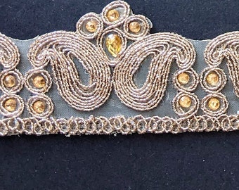 Golden Lace With Diamante, Gold Trim, Vintage Lace, Embroidered Golden ...