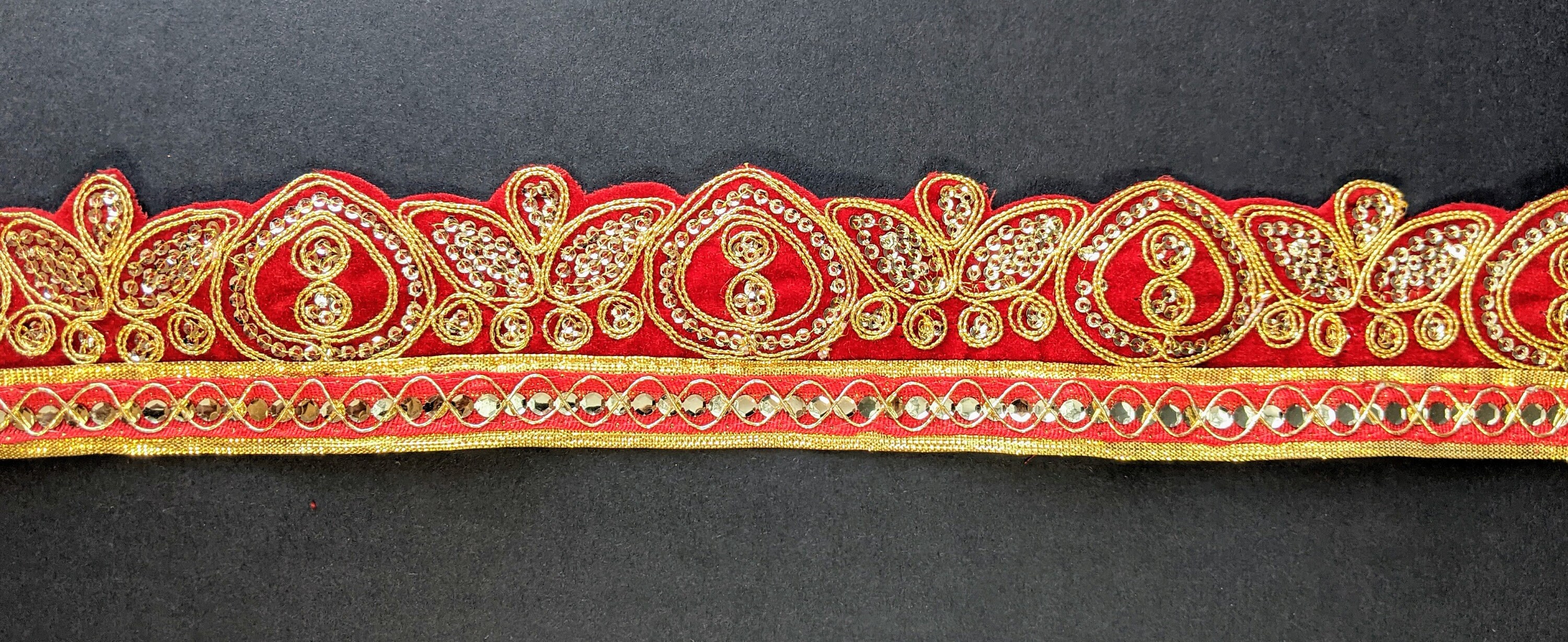 Red & Gold Lace, Multicoloured Trim, Vintage Lace, Multi-coloured Lace ...