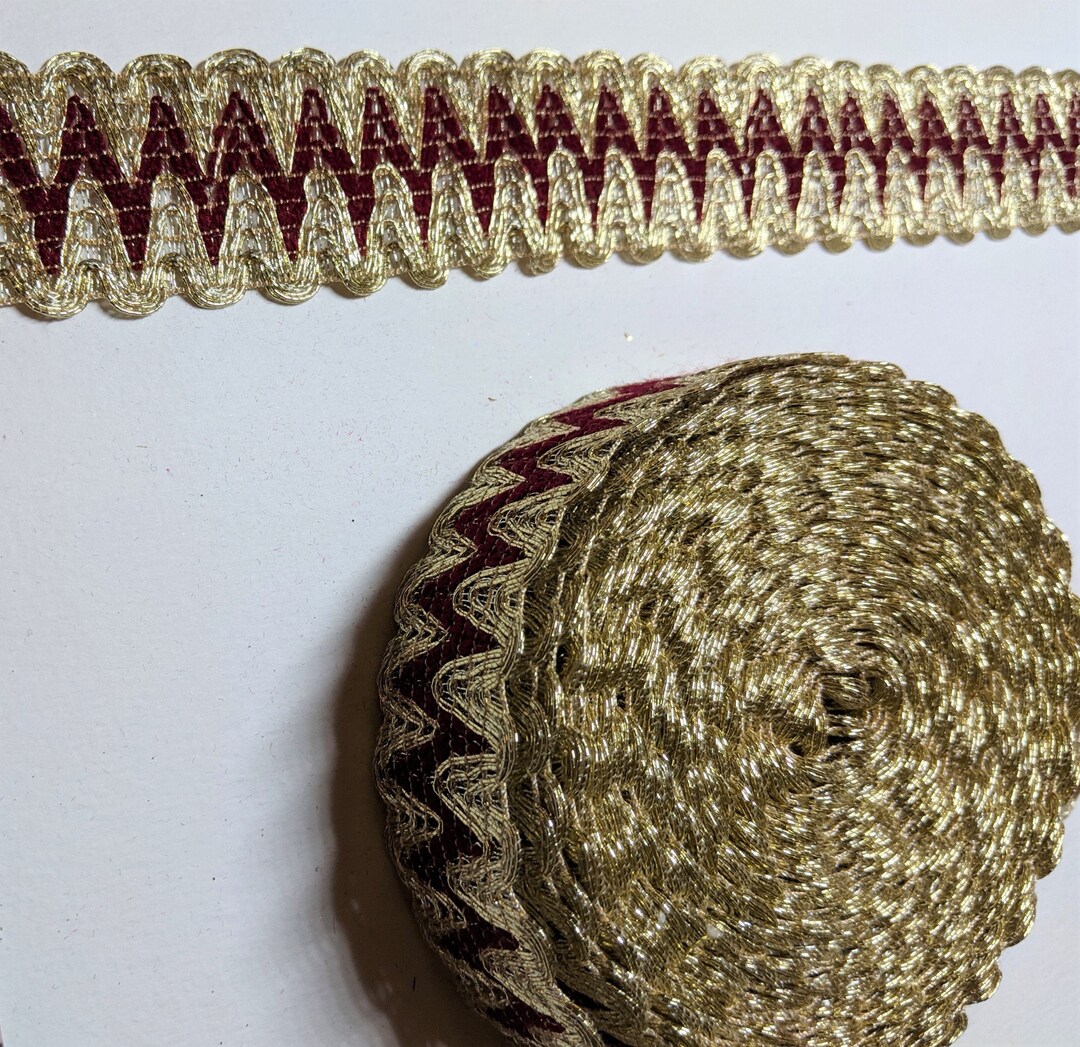 Red & Gold Lace, Multicoloured Trim, Vintage Lace, Multi-coloured Lace ...