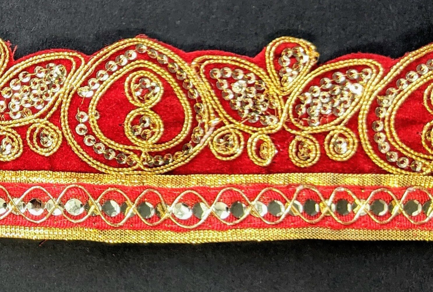 Red & Gold Lace, Multicoloured Trim, Vintage Lace, Multi-coloured Lace ...