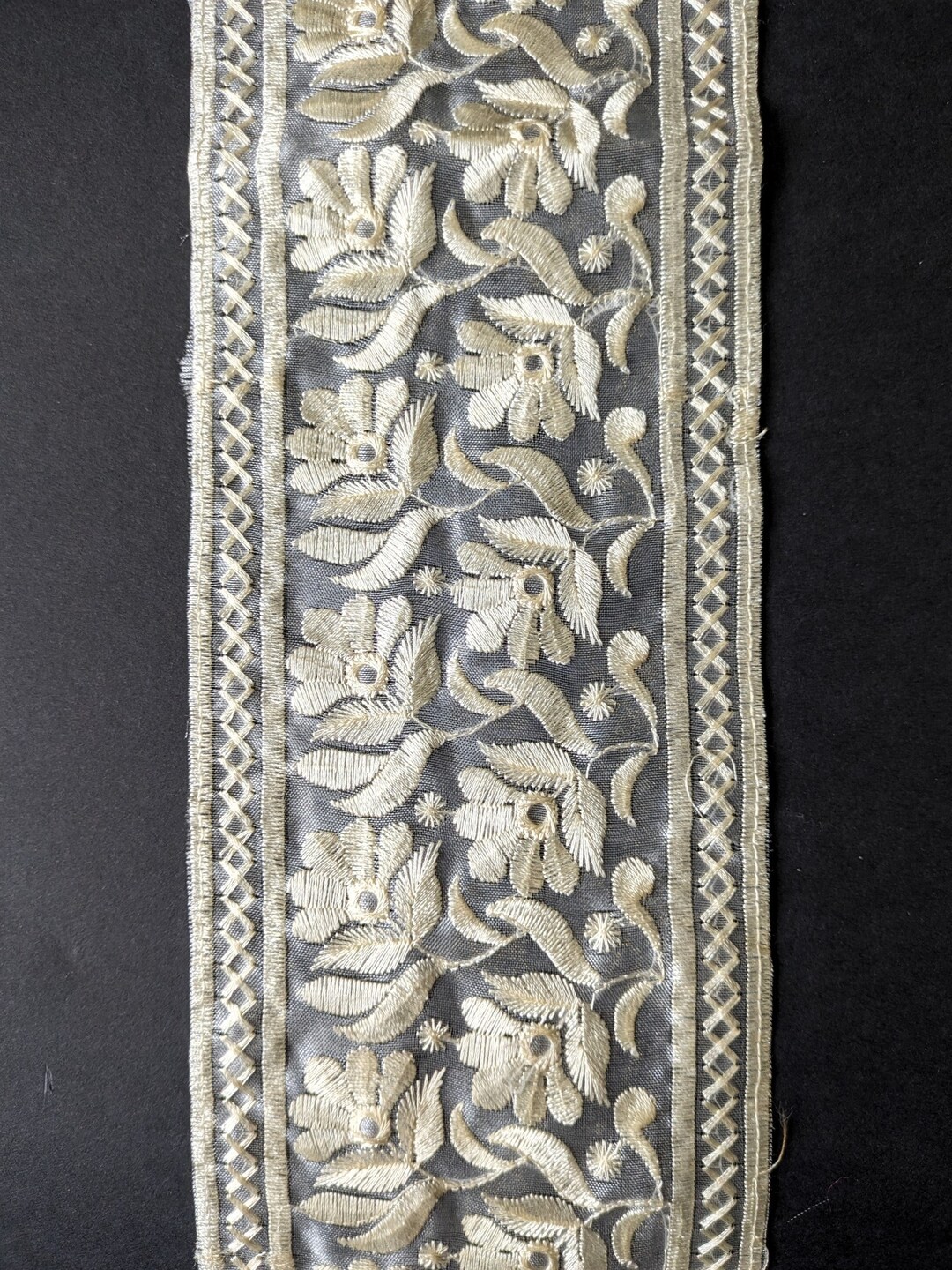 Silver and White Lace, Silvered Trim, Vintage Lace, Silver and White ...
