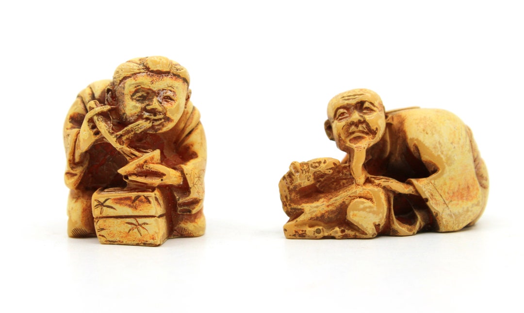 Set of 2 Vintage NETSUKE OKIMONO Carved Japanese Figurines - Etsy