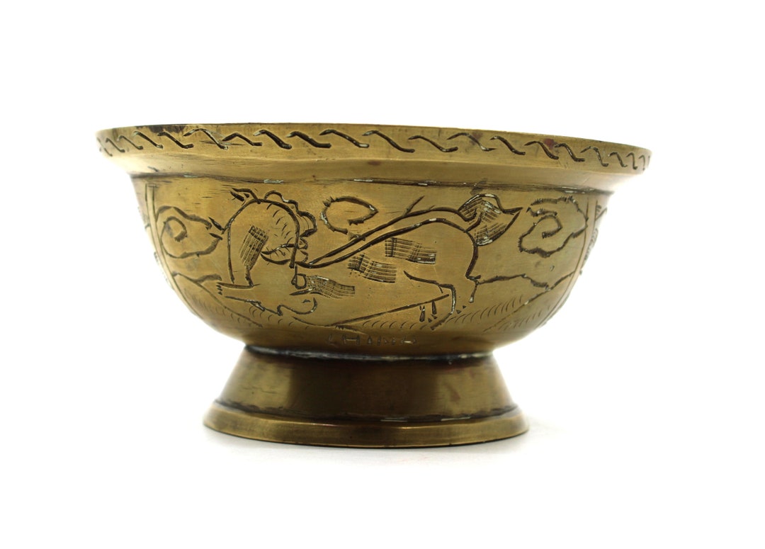 Heavy Cast Brass Hallmark China 5” Antique Ornate Horse Etching Small ...