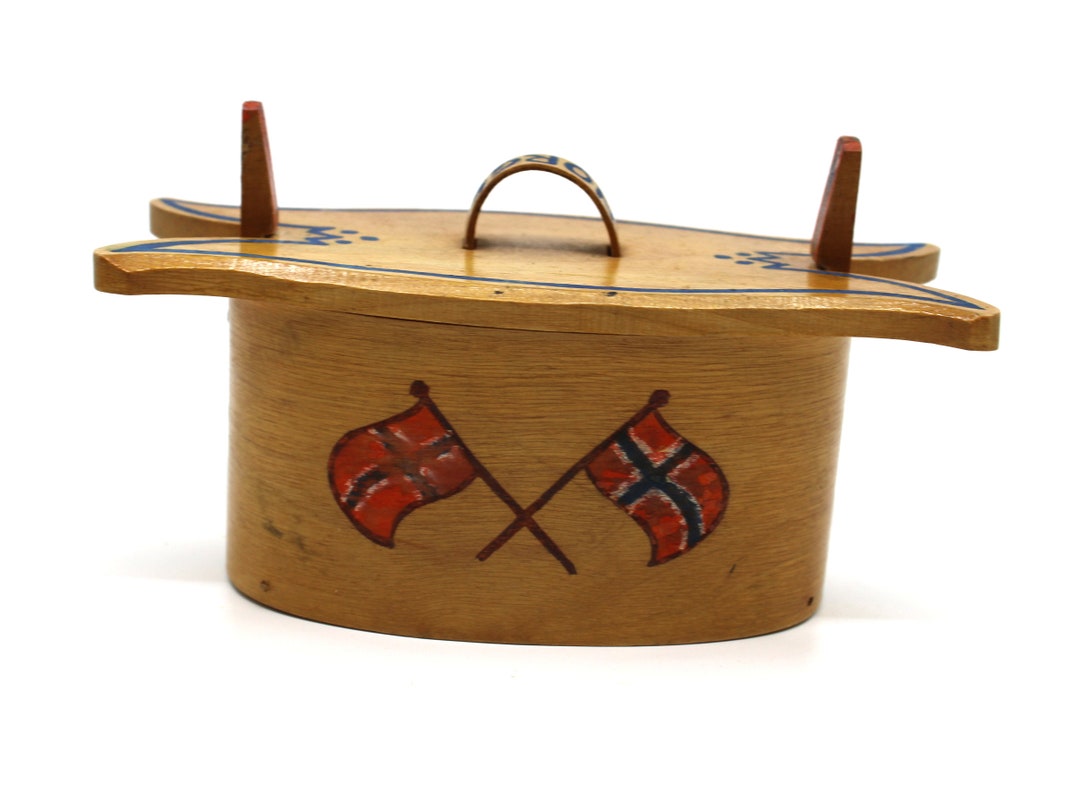 Hand Made Bent Wood Vintage Norwegian Tine Box 1930's Scandinavian Folk ...