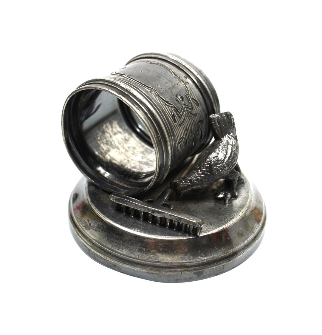 Antique Victorian Silver Plated Figural Chicken and Rake Napkin Ring ...